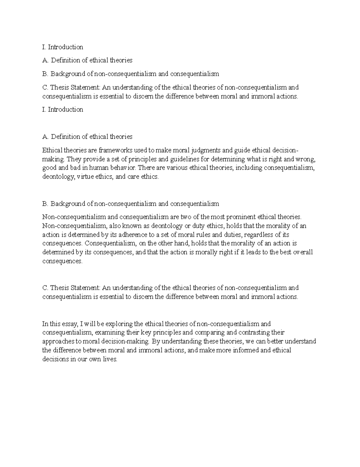 Ethical theories of non-consequentialism 1 - I. Introduction A ...