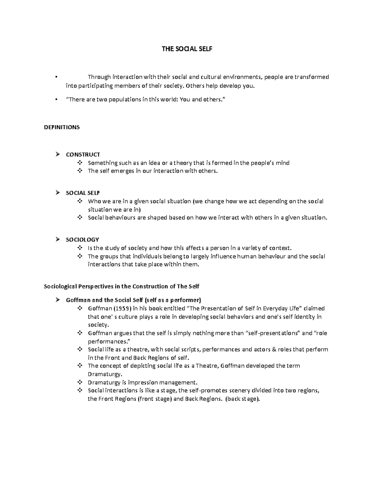 THE Social SELF - THE SOCIAL SELF Through interaction with their social ...