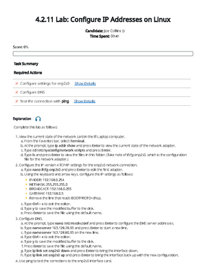 Learning Platform Comp TIA - 4.3 Lab: Congure IP Networks and Subnets Candidate: Joe Collins ...