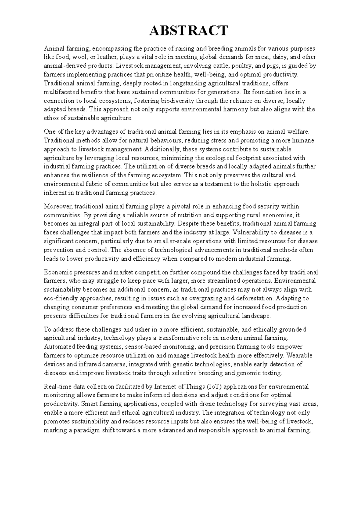 Animal farming - ABSTRACT Animal farming, encompassing the practice of ...