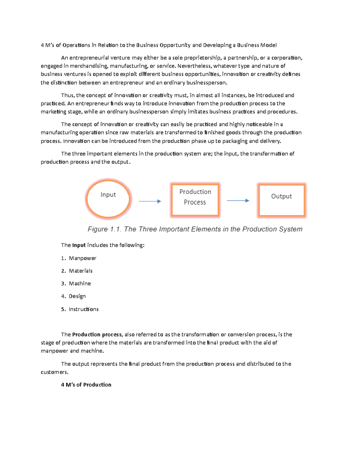 Entrep L1 Q2 - Lesson - 4 M’s of Operations in Relation to the Business ...