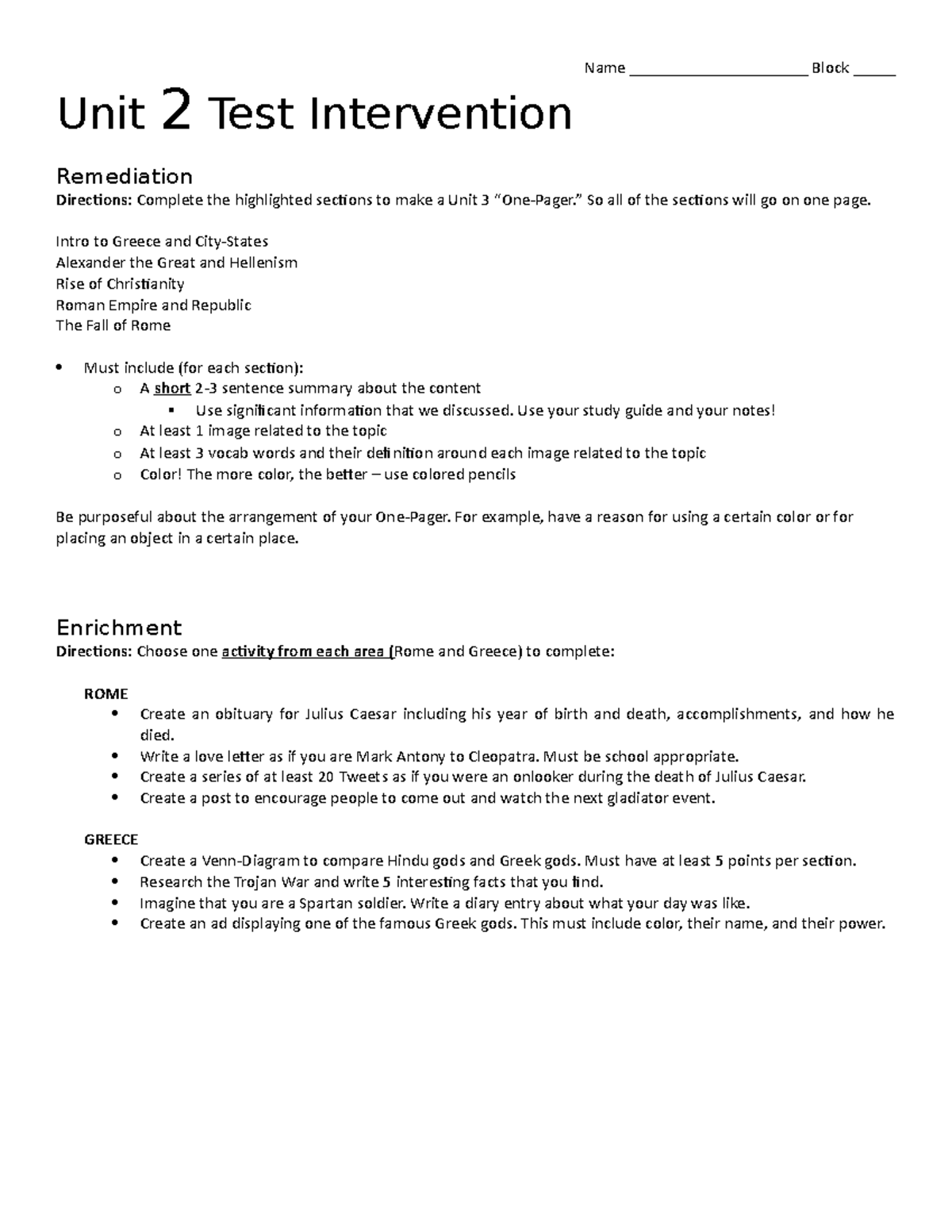 Unit 2 Test Intervention - NEW - Name _____________________ Block ...