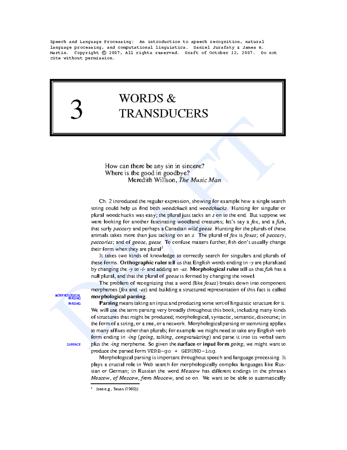 Chapter 3 Words and Transducers Jurafsky - DRAFT Speech and Language Processing: An introduction ...