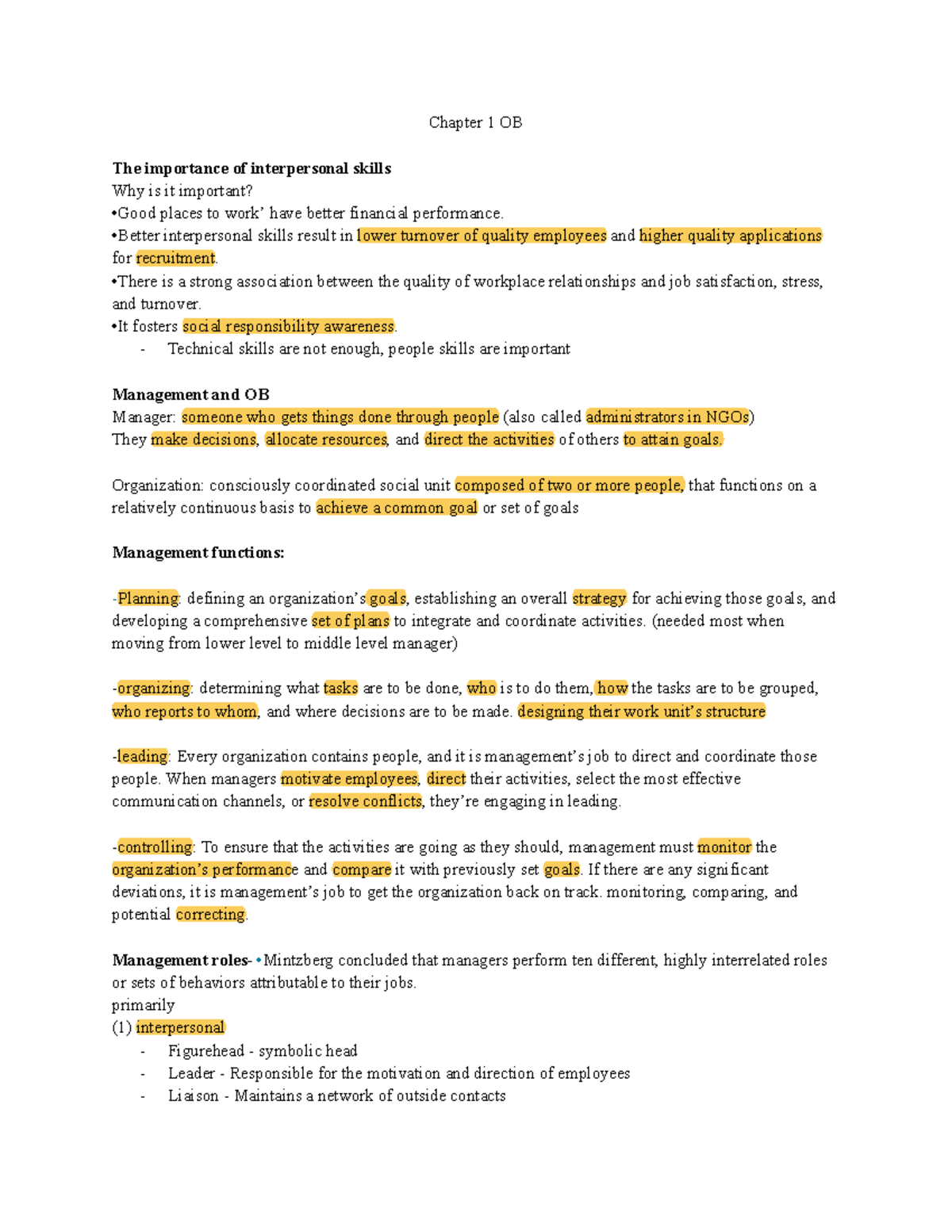 Chapter 1 OB - Summary Organizational Behavior - Chapter 1 OB The ...