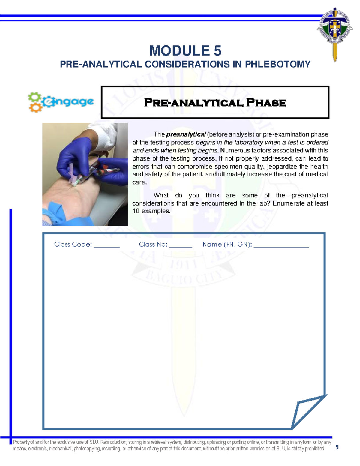Copy of MLS 123 Module 5 - Pre-analytical Considerations in Phlebotomy - Property of and for the ...