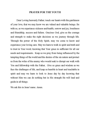 Prayer before and after class - PRAYER AFTER THE CLASS We thank you for ...