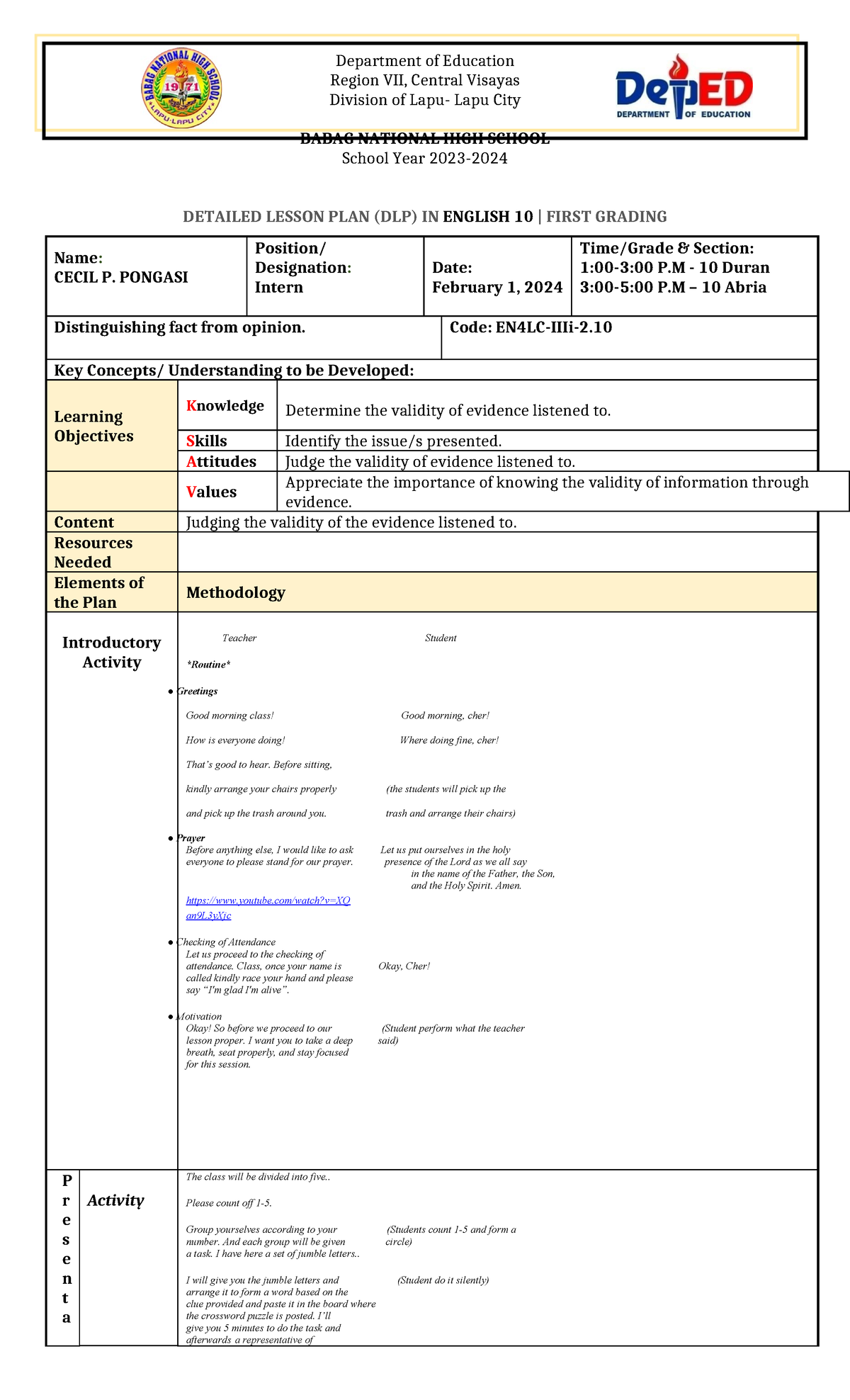 DLP- Template - Department of Education Region VII, Central Visayas ...