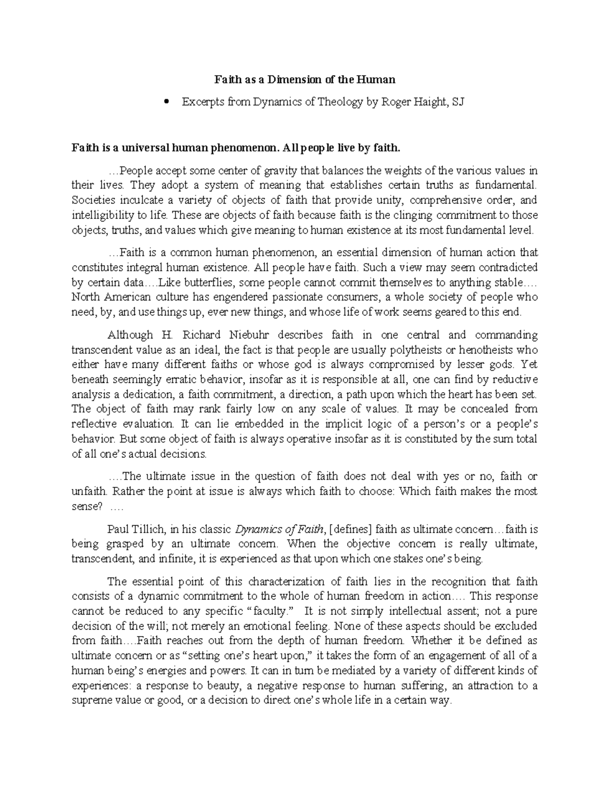 Rdng 1 - Faith as a Dimension of the Human - Faith as a Dimension of ...