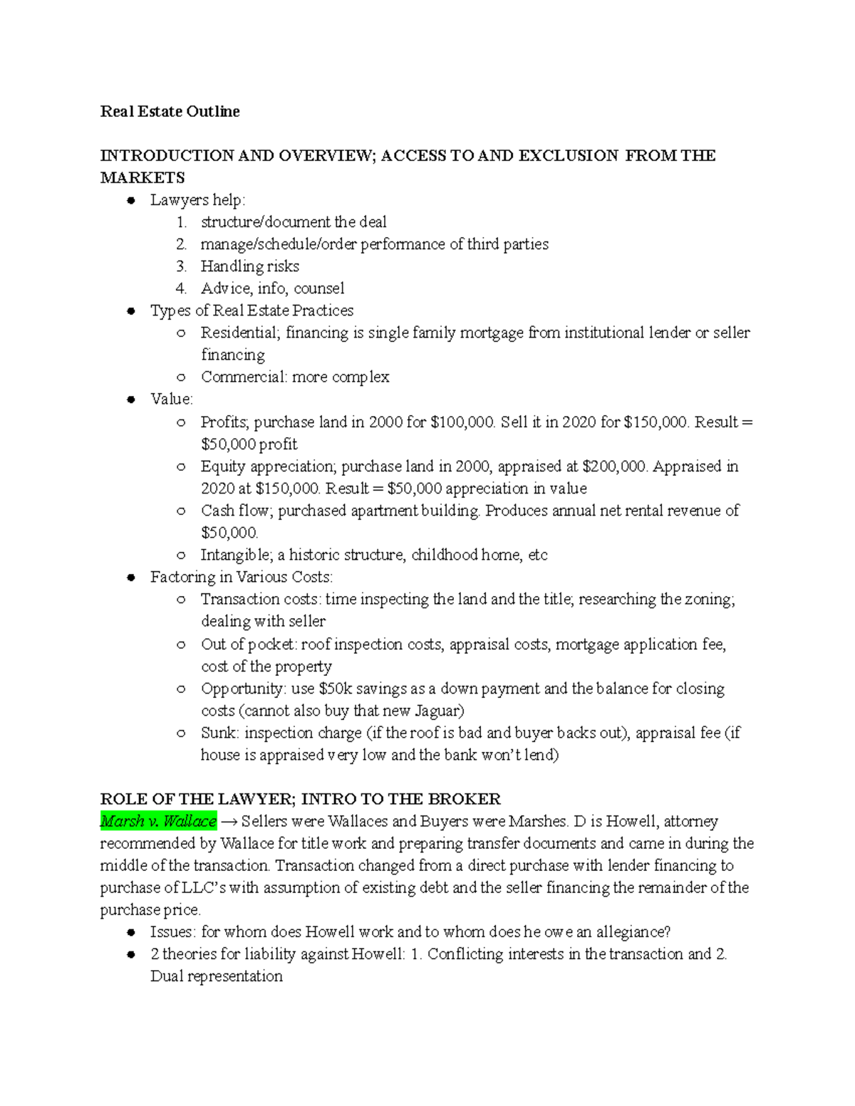 REAL Estate Outline - Real Estate Outline INTRODUCTION AND OVERVIEW ...