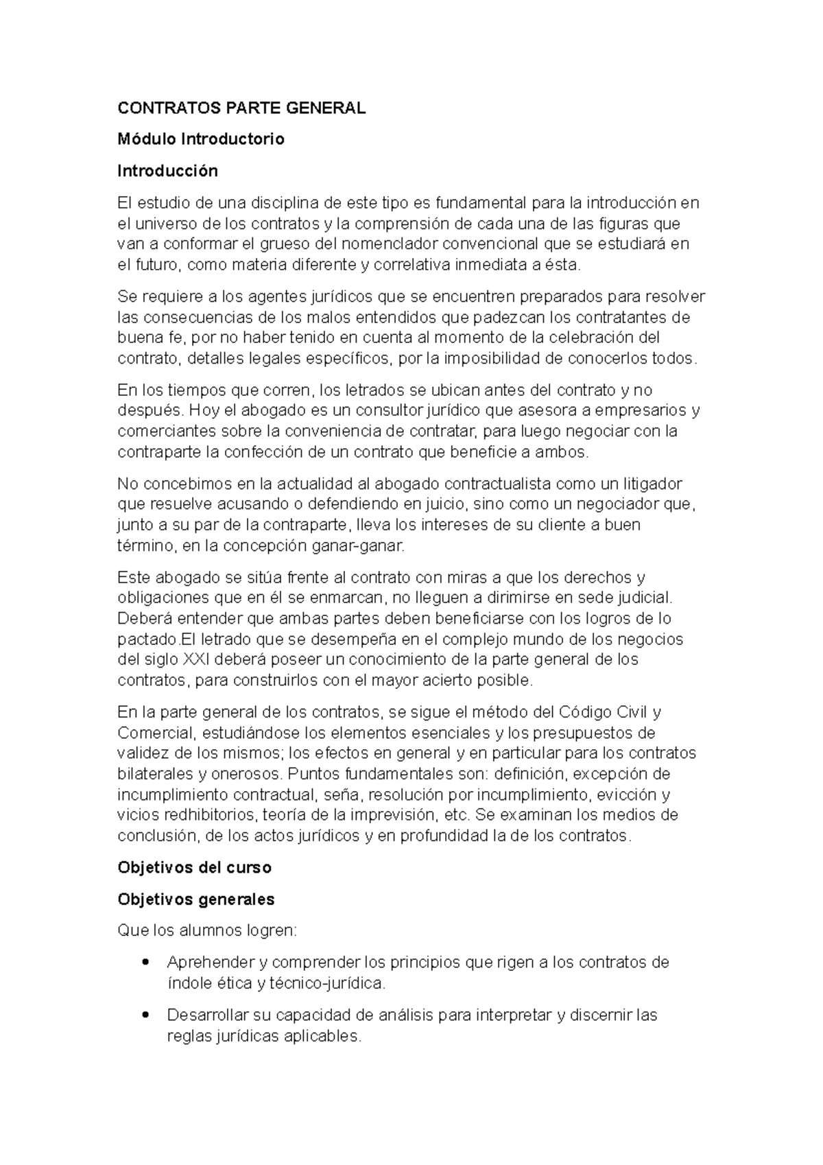 Contratos Parte General Modulo Introductorio - CONTRATOS PARTE GENERAL ...