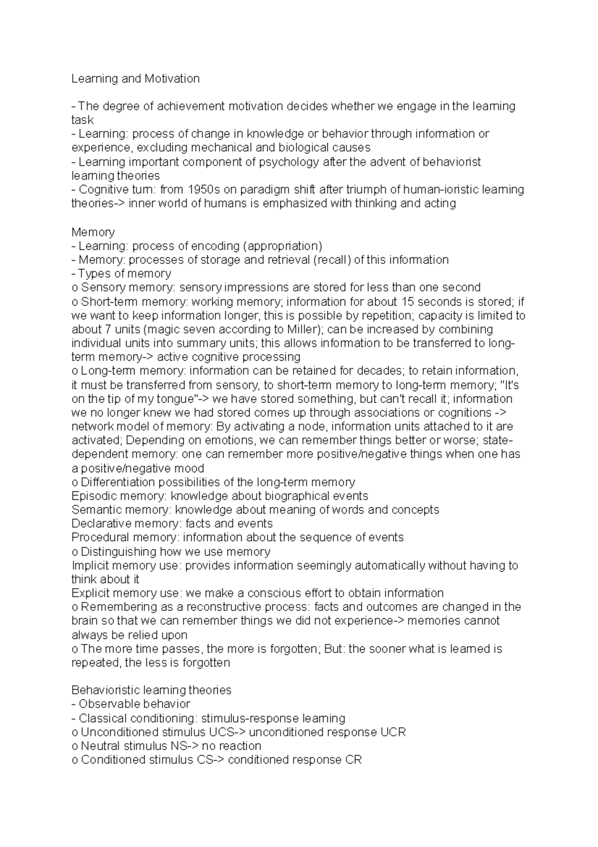 Learning and Motivation - .. Secondary reinforcers: Must be learned ...