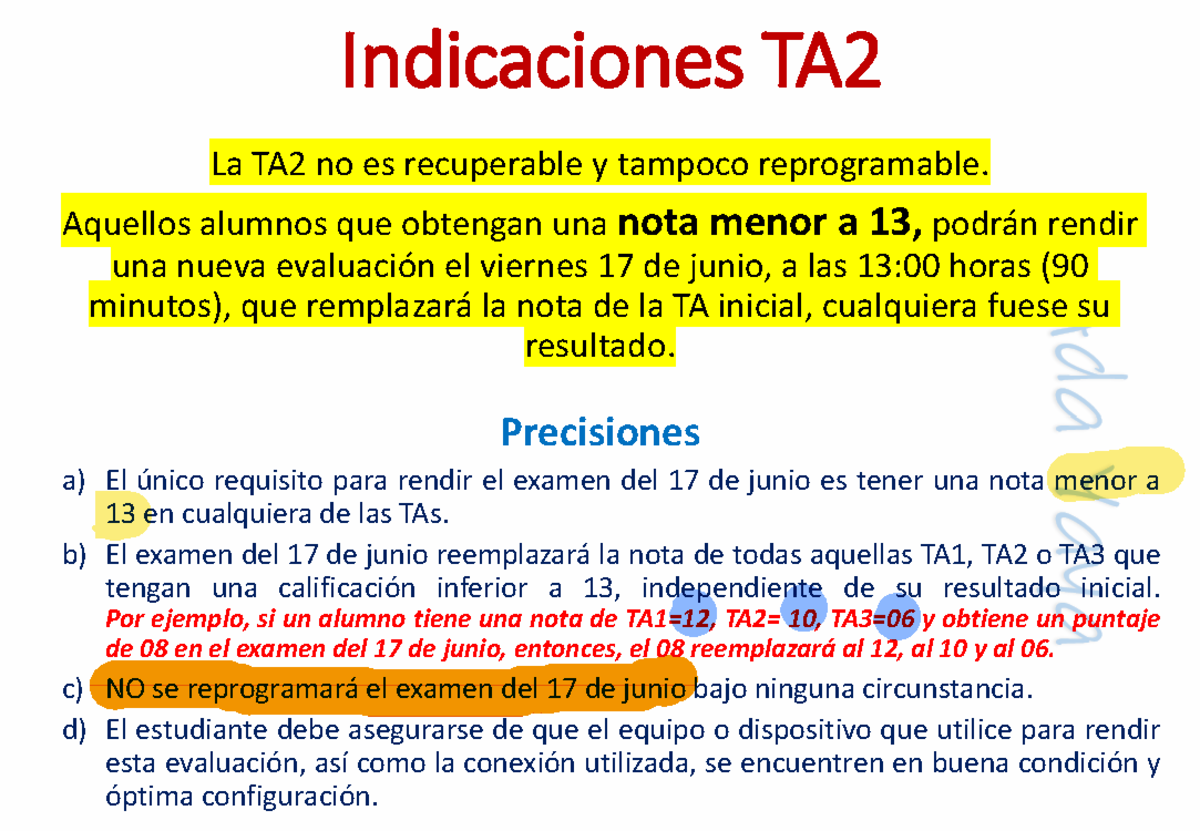 Sesión 10 2022-1.pdf - Indicaciones TA 2 La TA2 no es recuperable y tampoco reprogramable ...