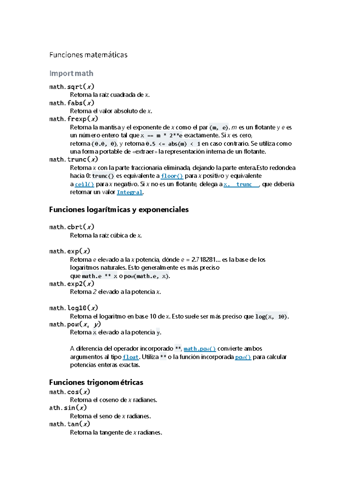 Clase 9 de sept.. Funciones matem-ticas - math( x) Retorna la raíz cuadrada de x. math( x ...