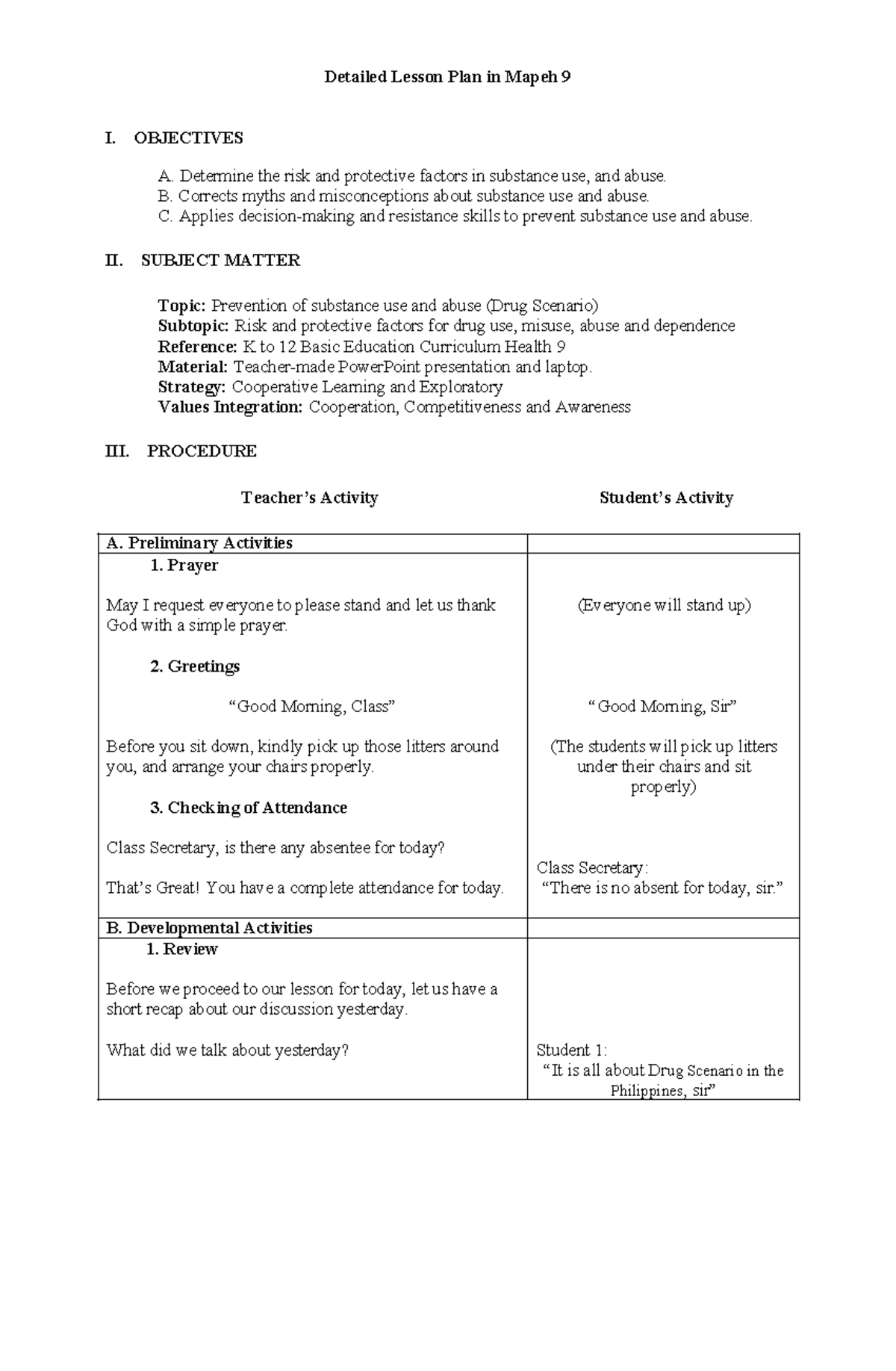 Prevention of substance use and abuse (Drug Scenario) - Detailed Lesson ...