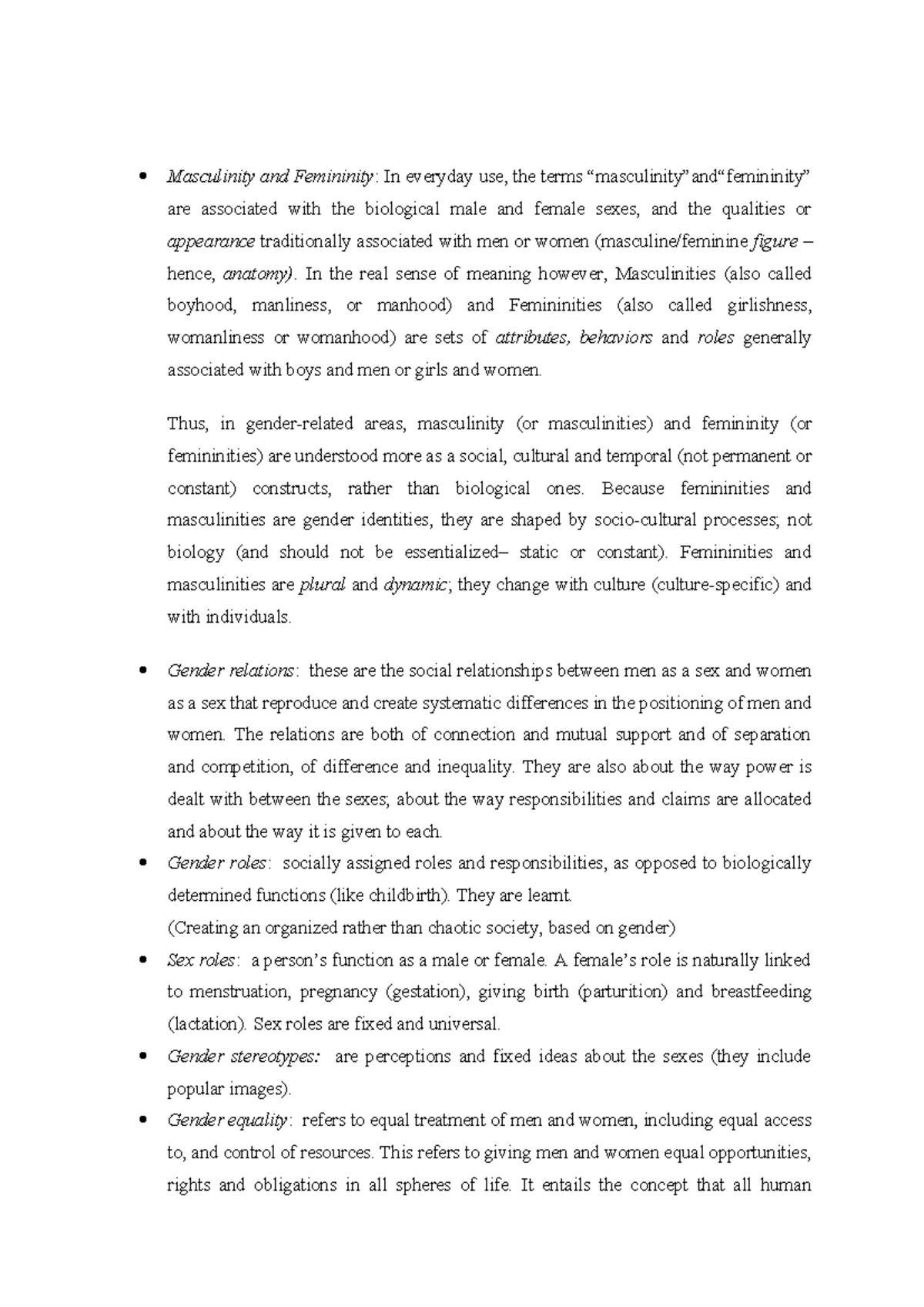 Gender Concepts - Key notes - Masculinity and Femininity: In everyday ...