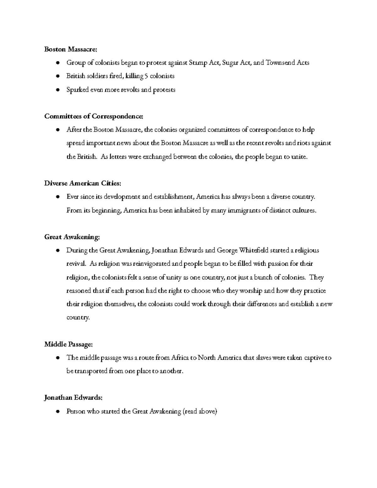 Unit 1 Review Study Guide - Boston Massacre: Group of colonists began ...