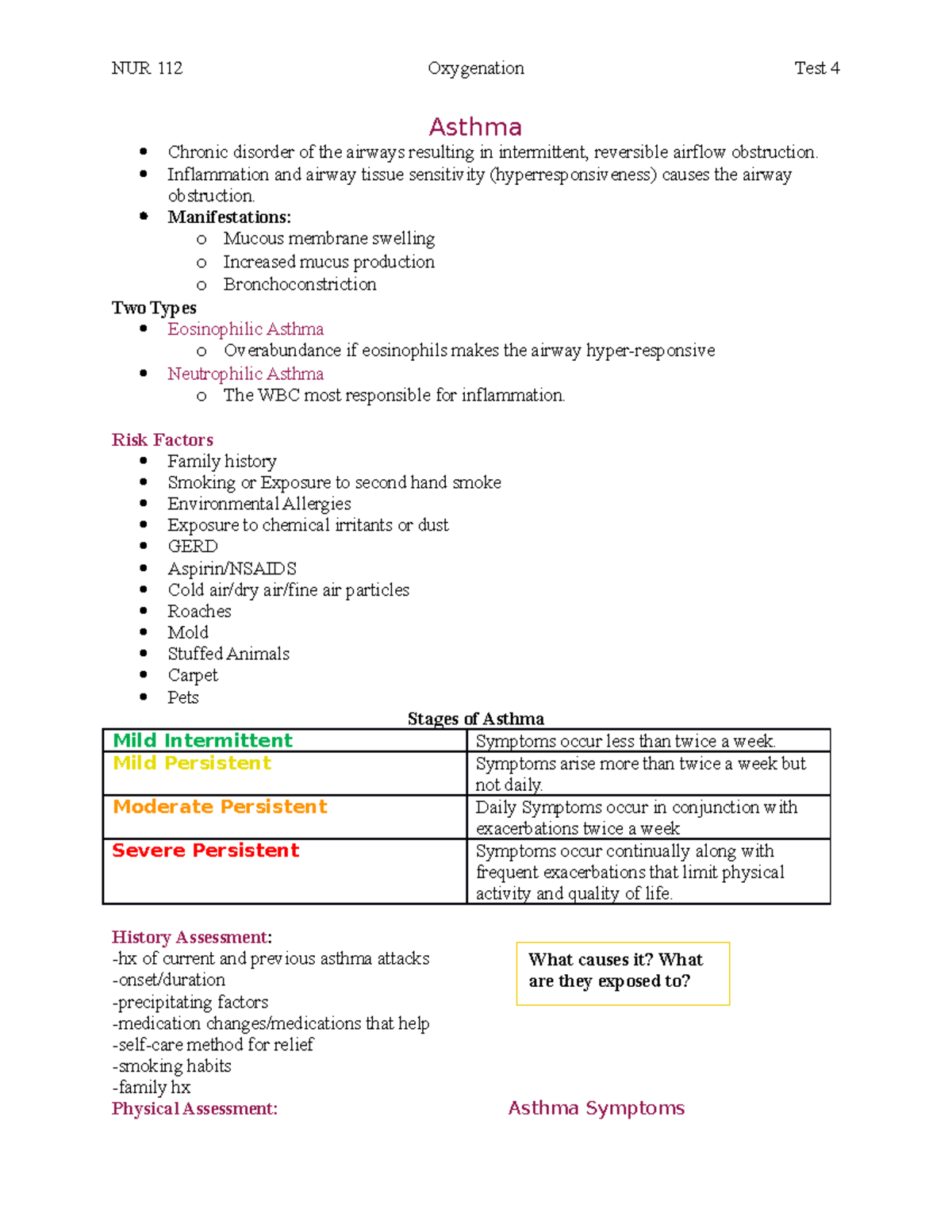 Asthma - NUrsing - Asthma Chronic disorder of the airways resulting in ...