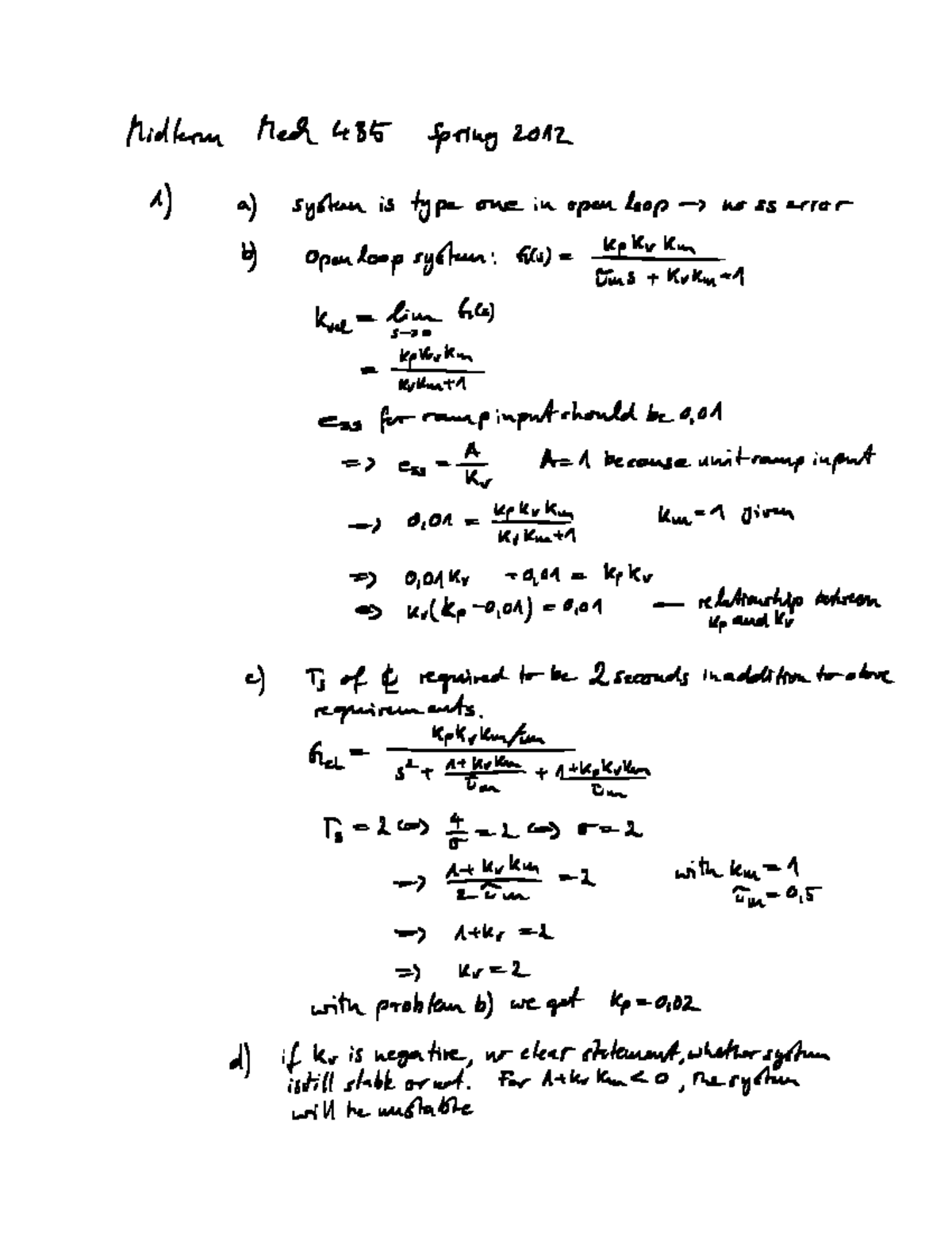 Midterm Mech 435 spring 2012 solution - Controls - Studocu