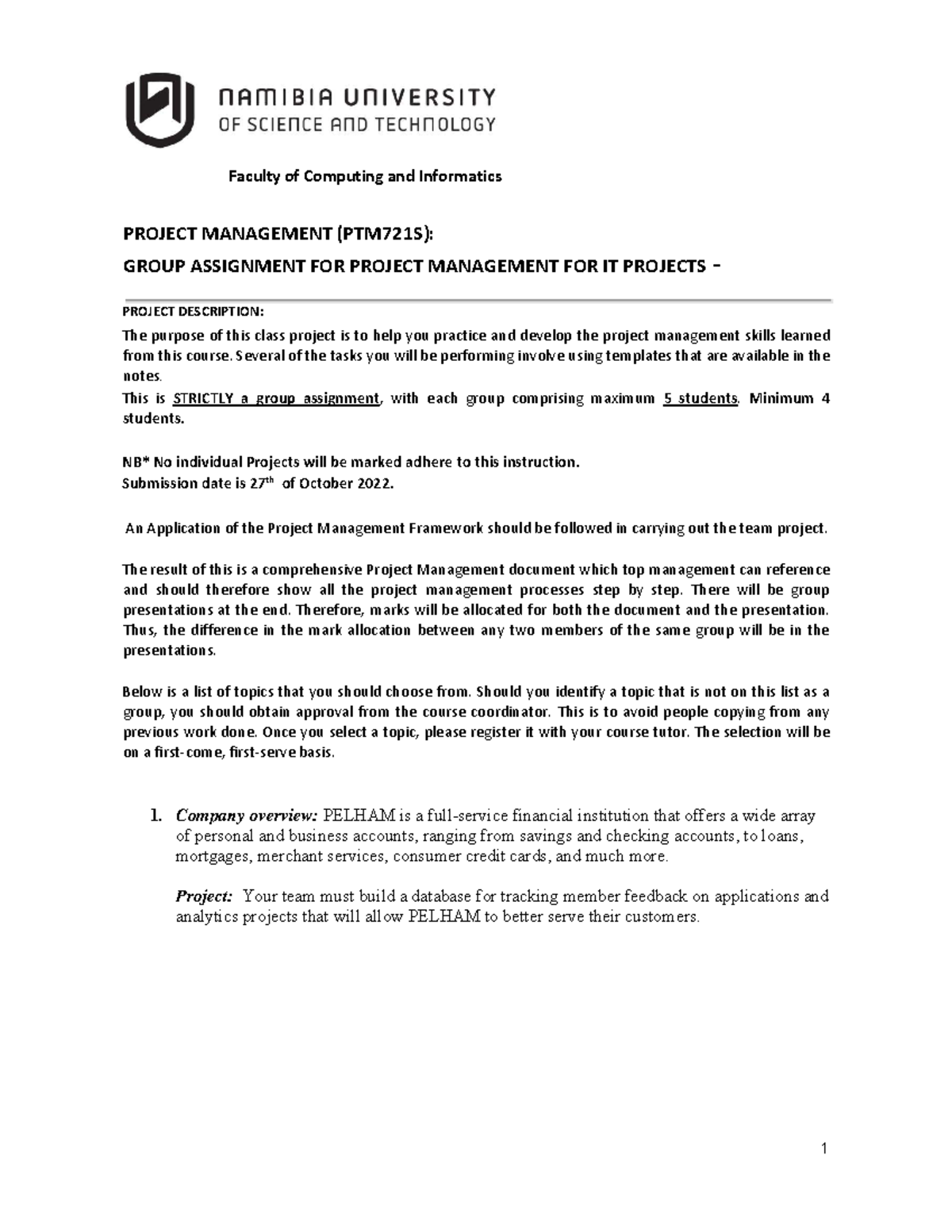 Group Assignment FOR Project Management 2022 - 1 **Faculty of Computing ...