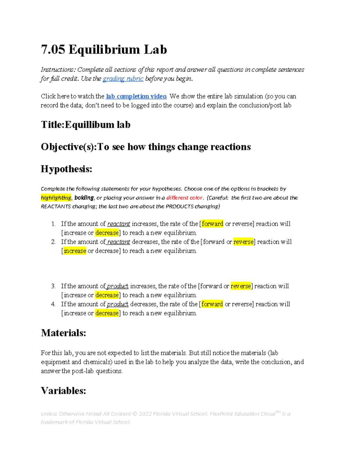 Copy of 7.05 Equilibrium Template - 7 Equilibrium Lab Instructions ...