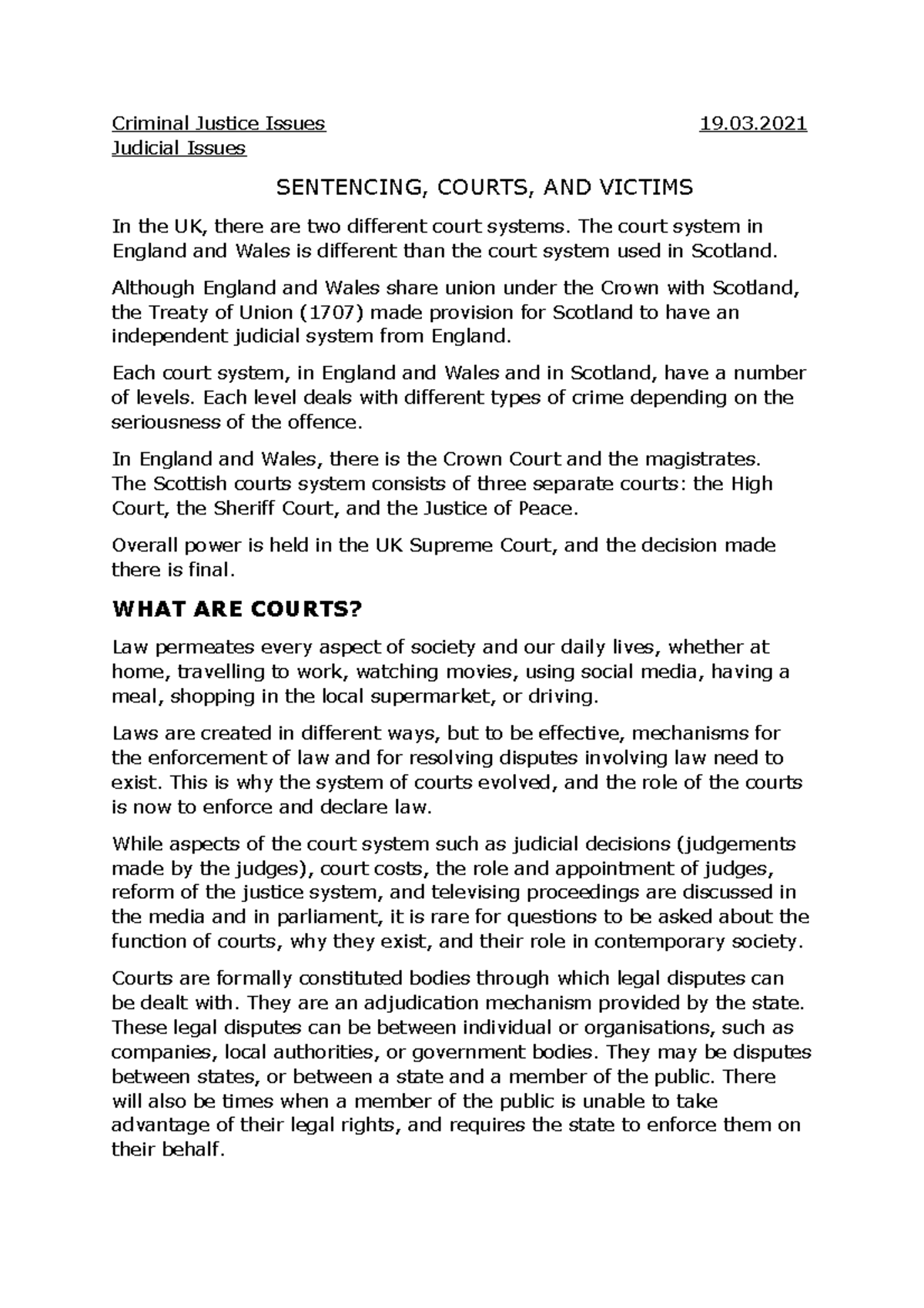 Sentencing, Courts, and Victims - Criminal Justice Issues 19. Judicial ...