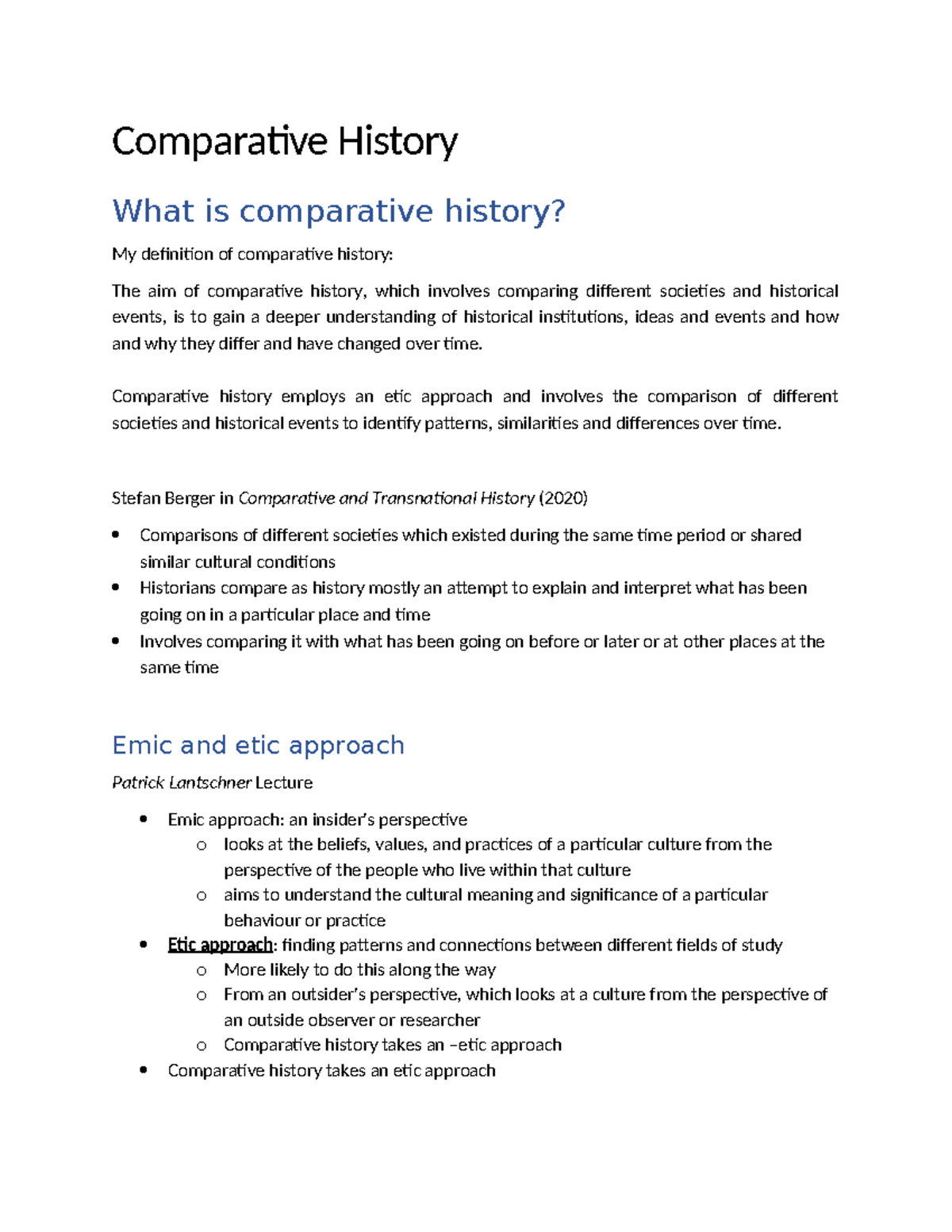 Comparative History Notes - Comparative History What is comparative ...