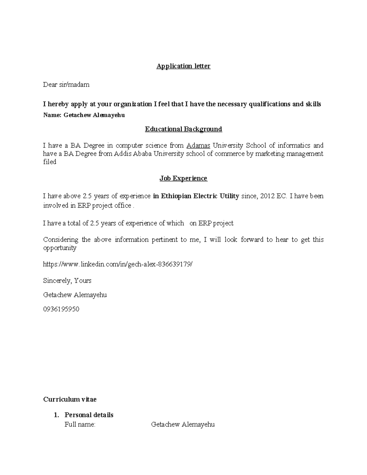 Resume - Xgvhw - Application letter Dear sir/madam I hereby apply at ...