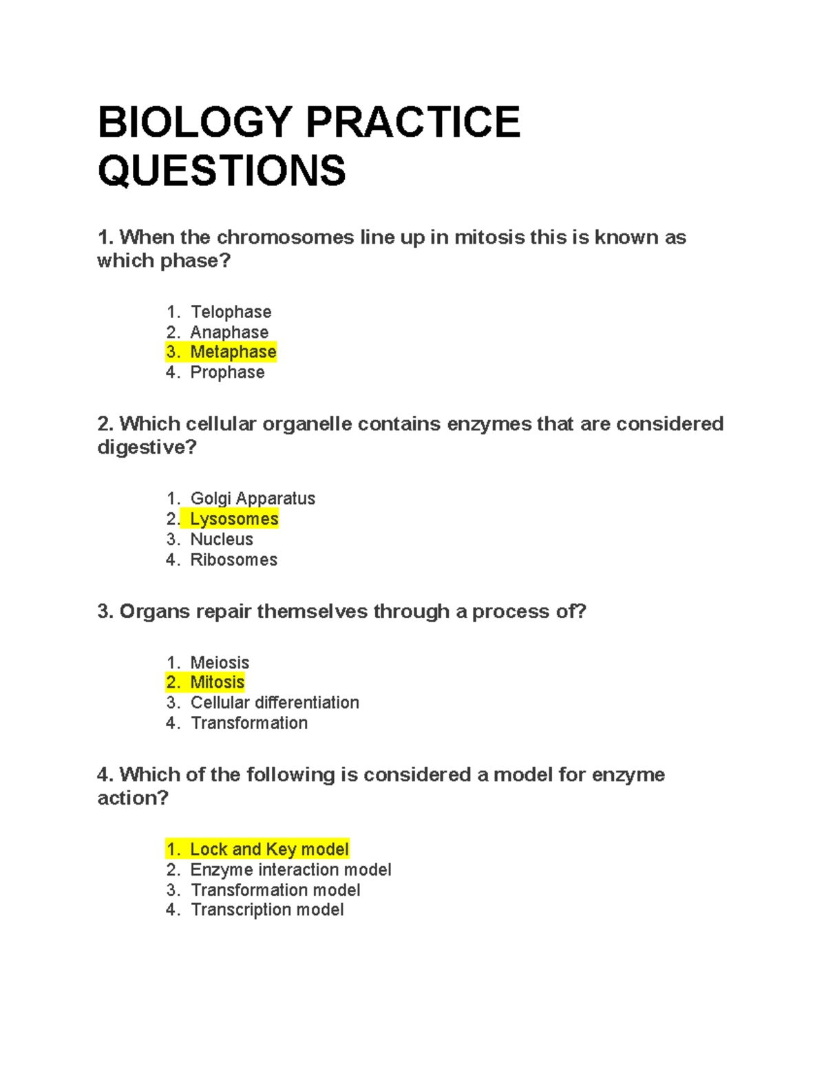 Biology Practice Questions - BIOLOGY PRACTICE QUESTIONS 1. When the ...