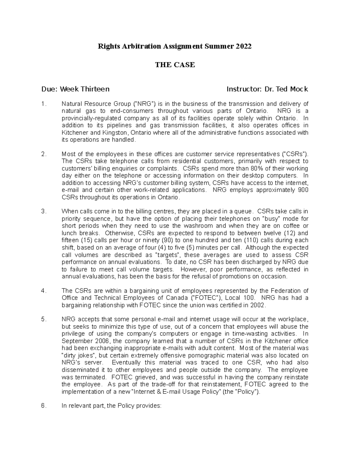 Rights Arbitrations Assignment 2022 - Ted Mock Natural Resource Group ...