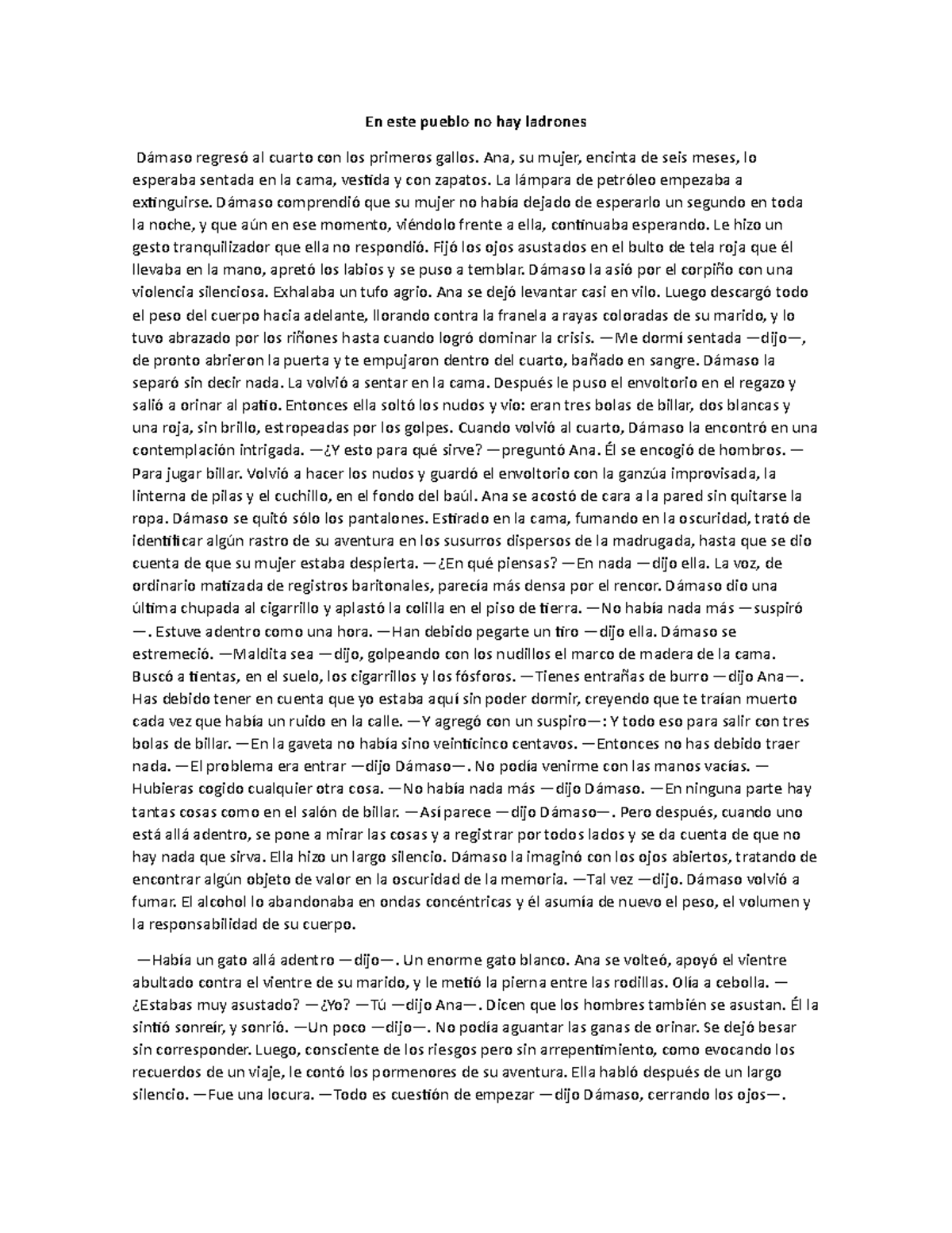 2 Cuentos - En este pueblo no hay ladrones Dámaso regresó al cuarto con ...