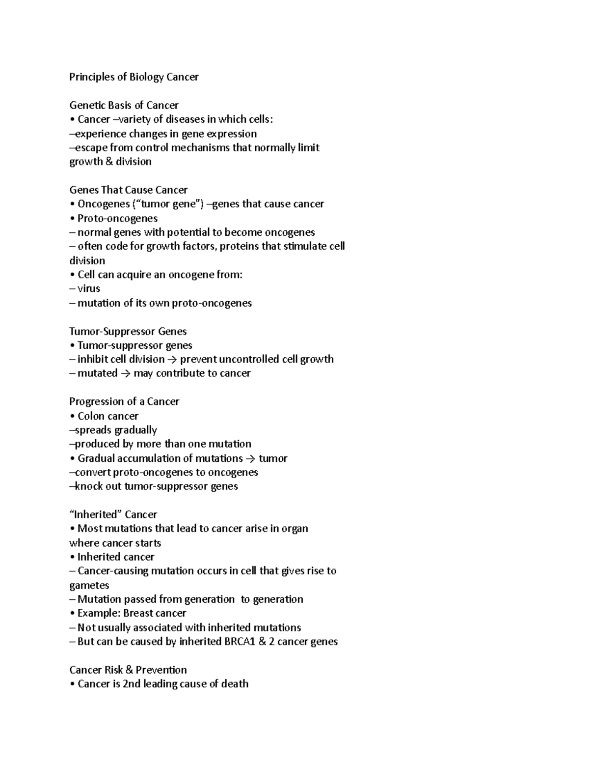 Principles of Biology Cancer - Principles of Biology Cancer Genetic ...