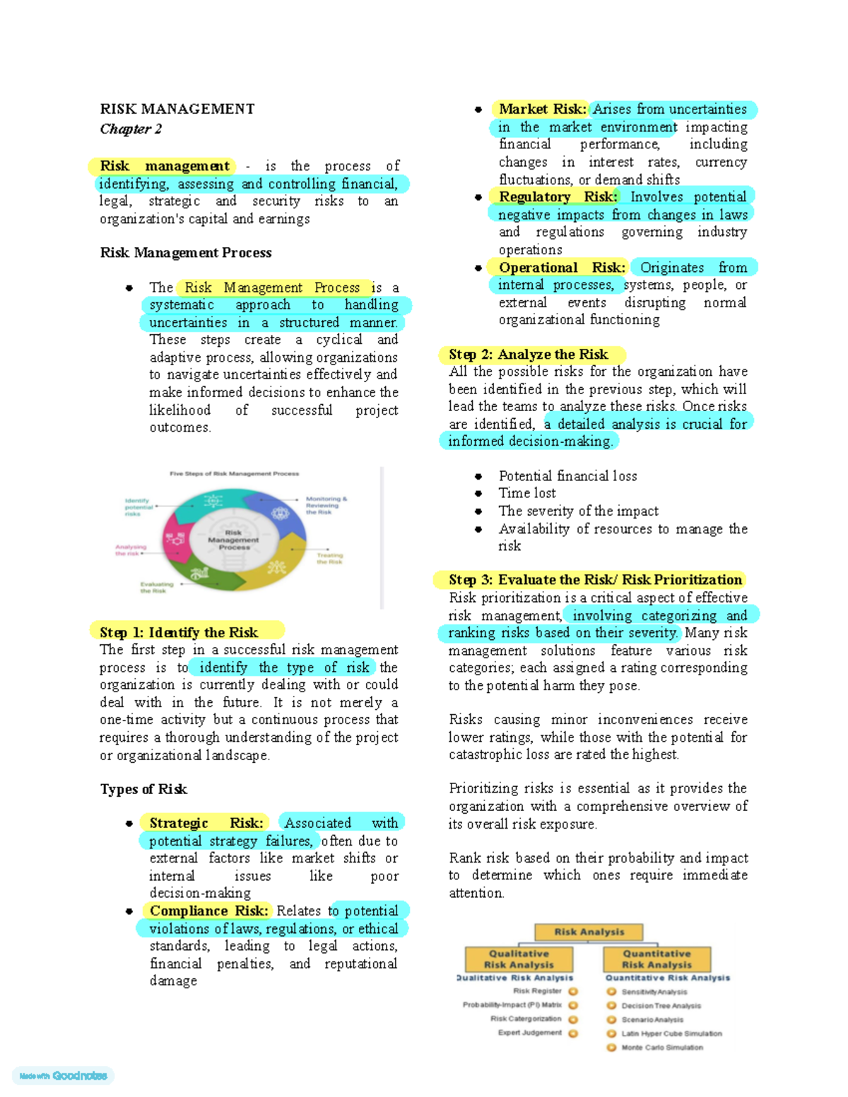 Notes - hshs - RISK MANAGEMENT Chapter 2 Risk management - is the ...