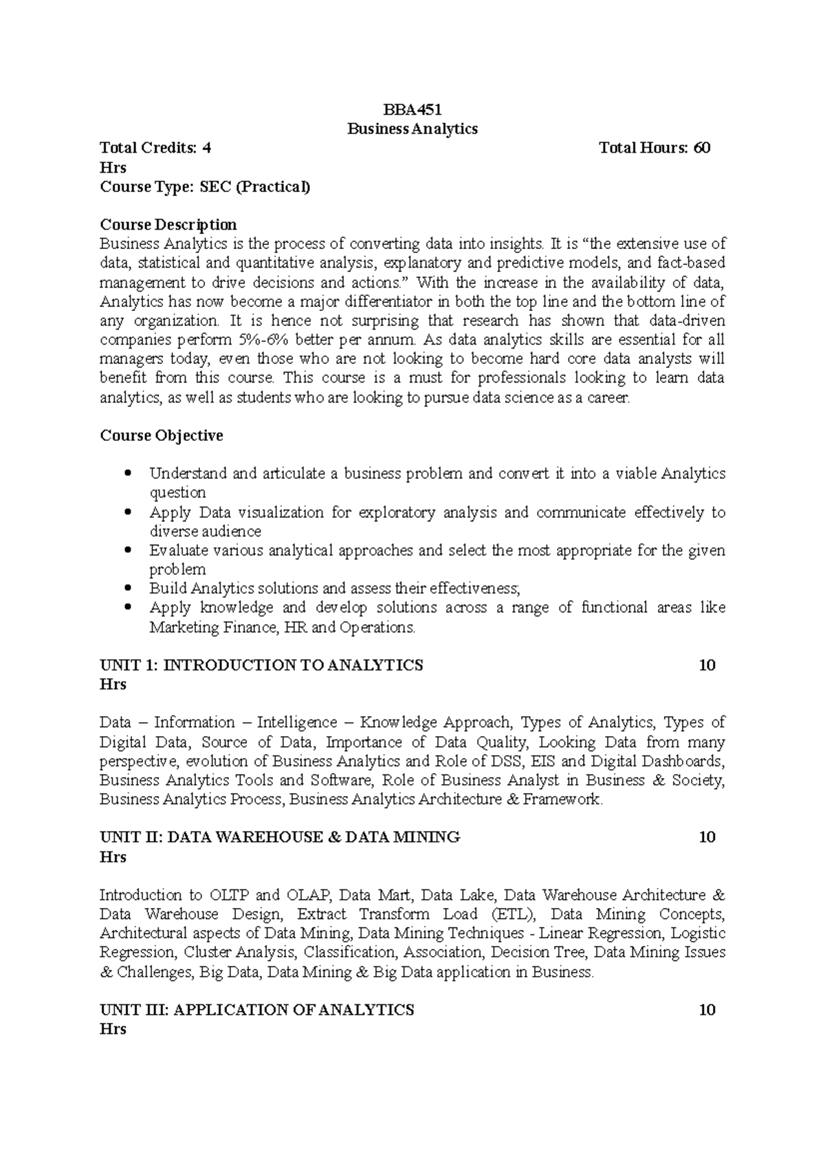 BBA451 BA Syllabus - Lecture notes Full overview from lecture 1-50 ...