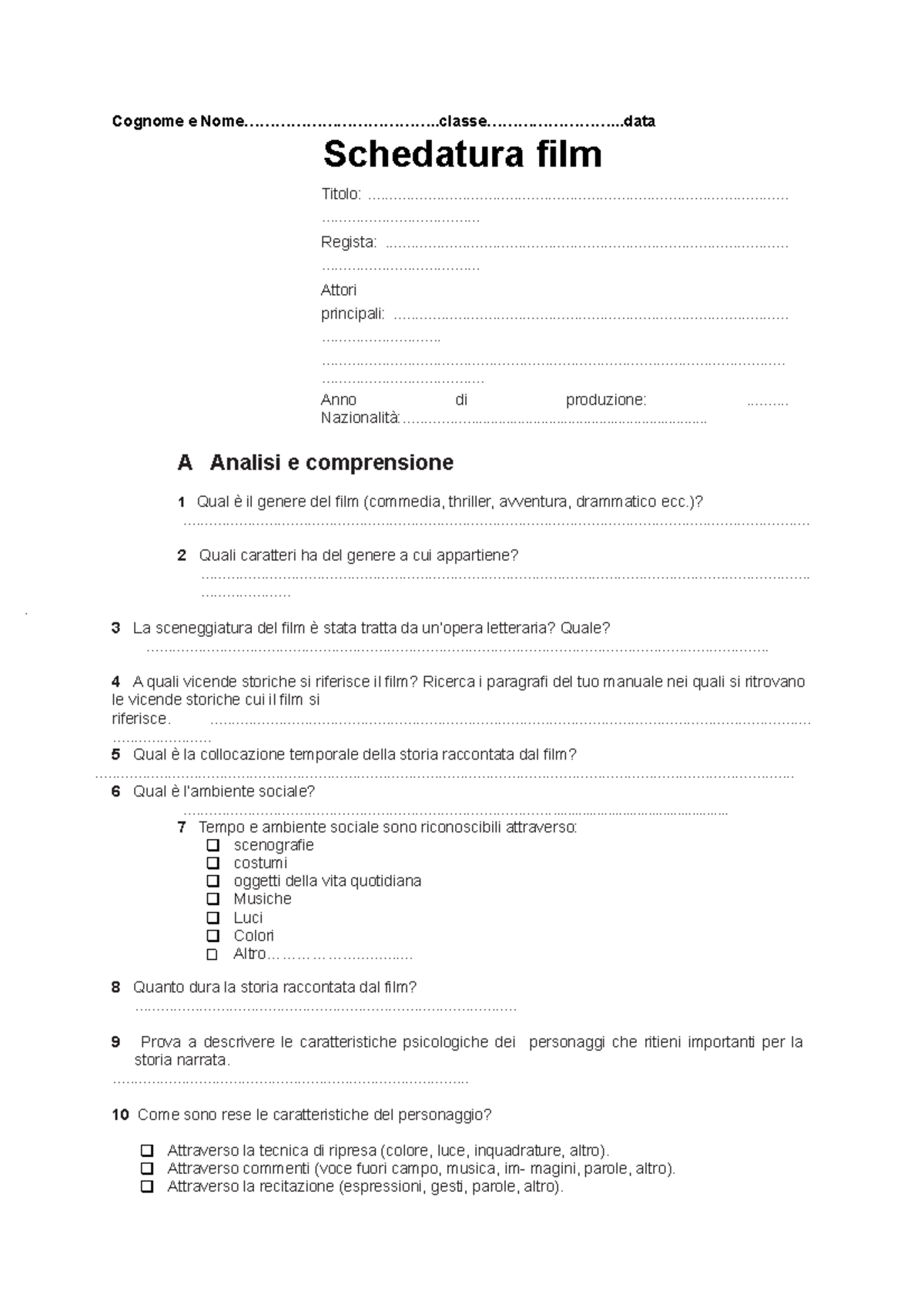 [Template] Scheda film - Cognome e - Studocu