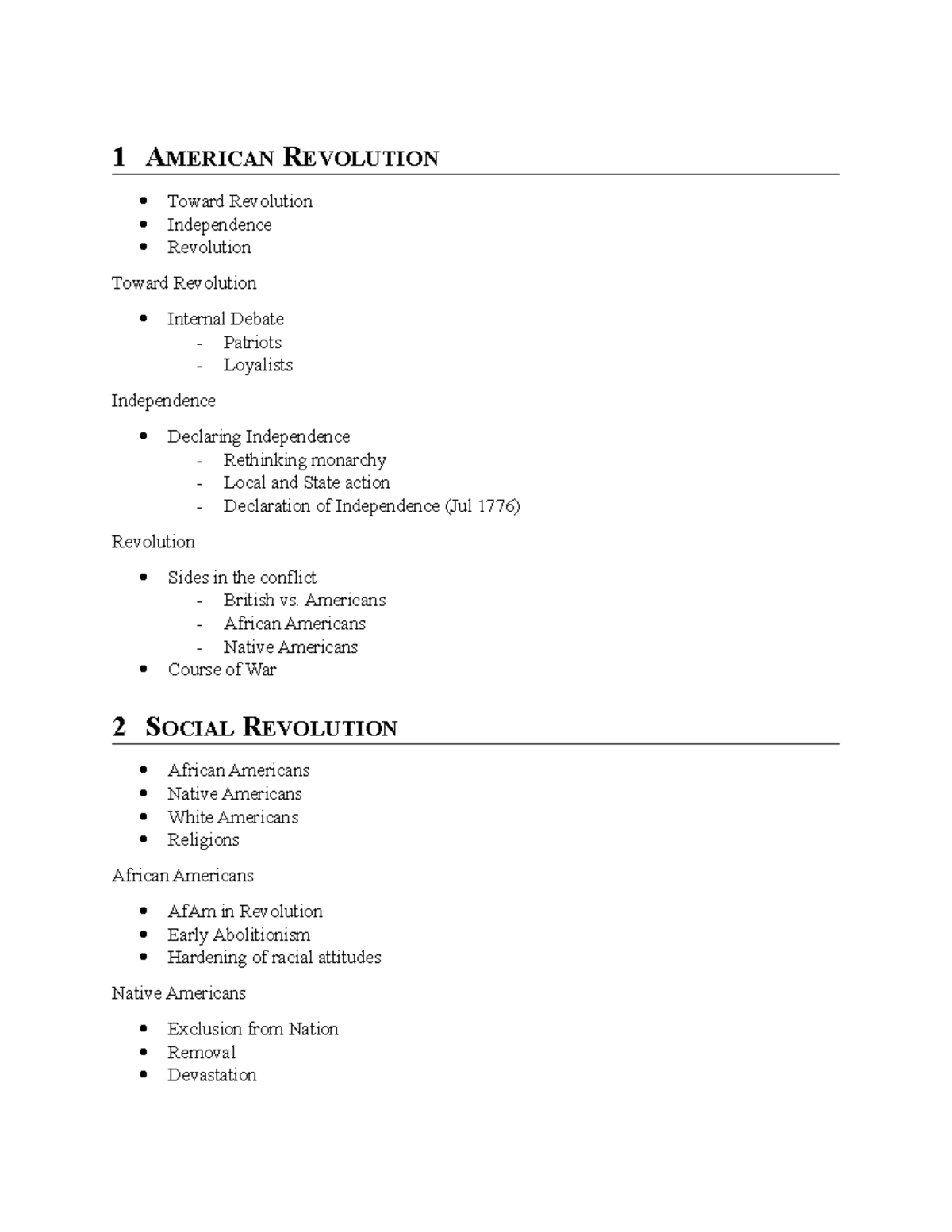 Workshop Notes - 1 AMERICAN REVOLUTION Toward Revolution Independence ...