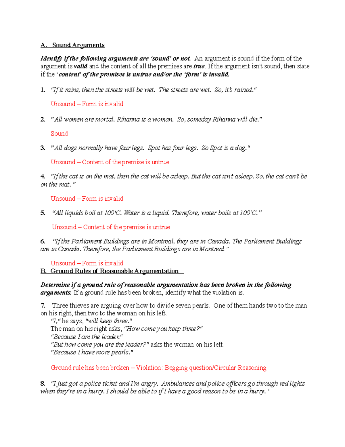 Assignment 2 - Sound Arguments - A. Sound Arguments Identify if the ...