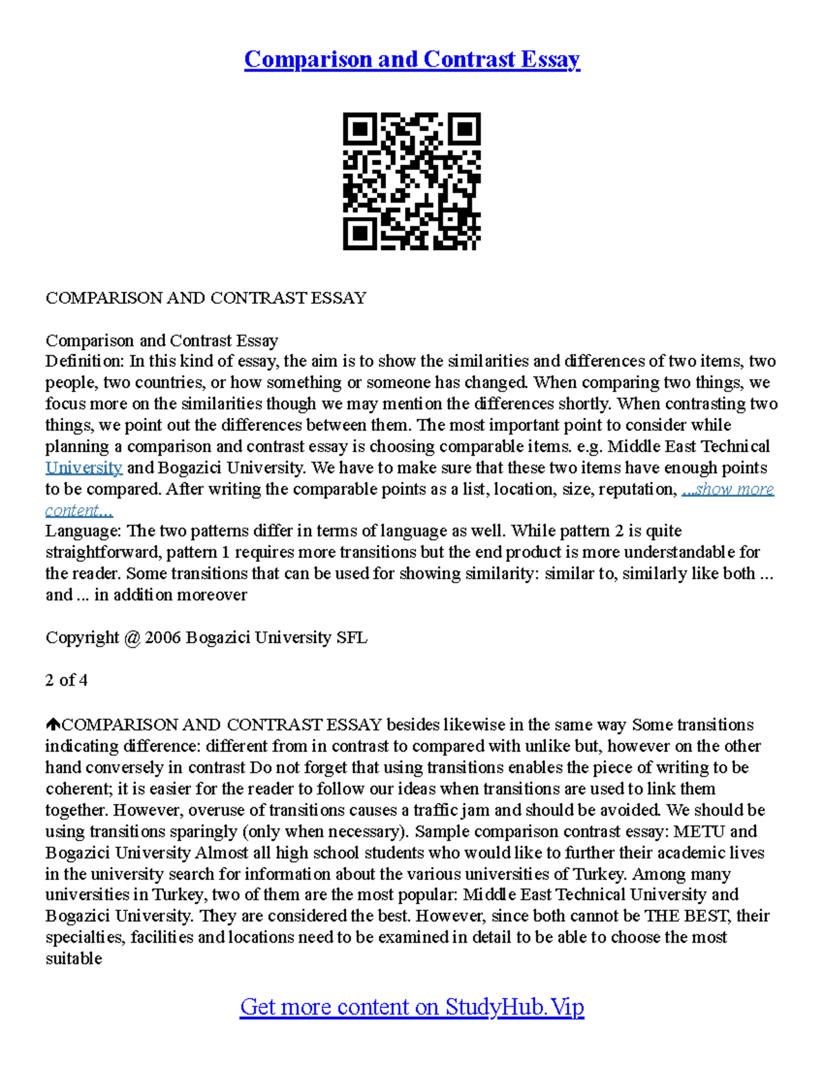 Compare And Contrast Essays Topics - Comparison and Contrast Essay ...