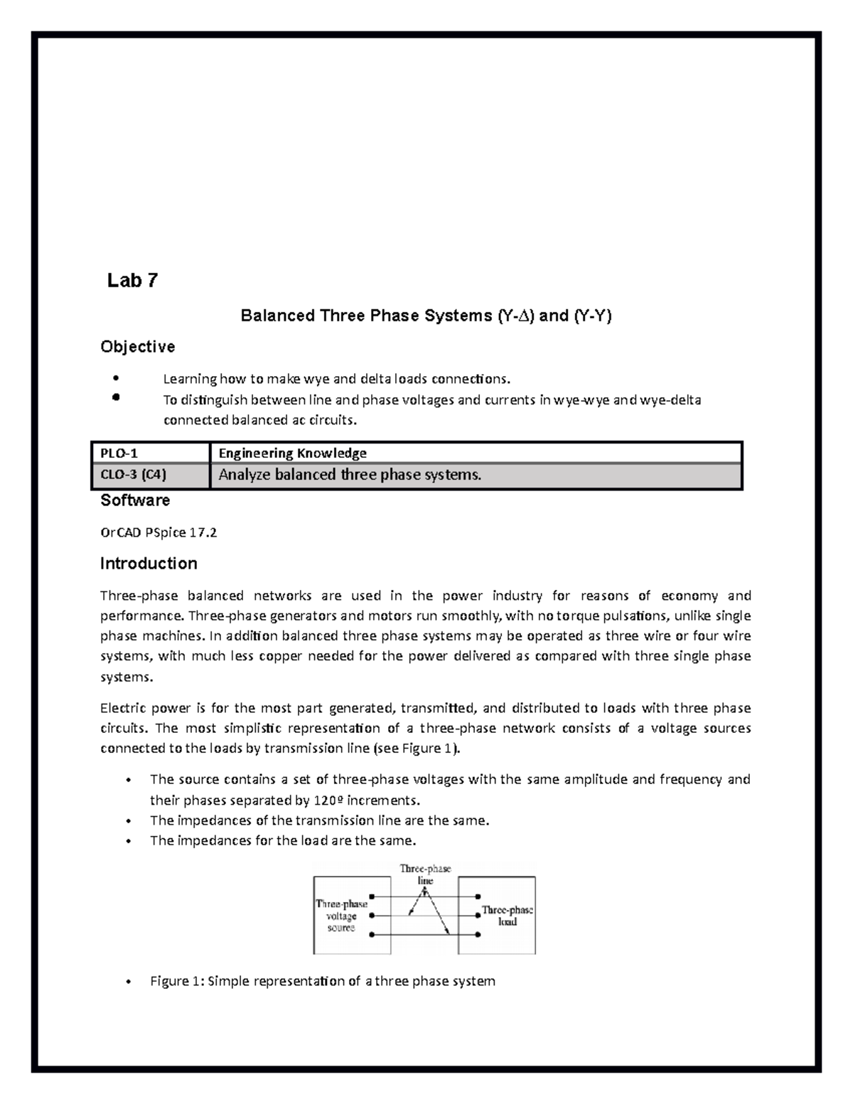 Ena lab 7 - lab 7 - Lab 7 Balanced Three Phase Systems (Y-∆) and (Y-Y) Objective Learning how to ...