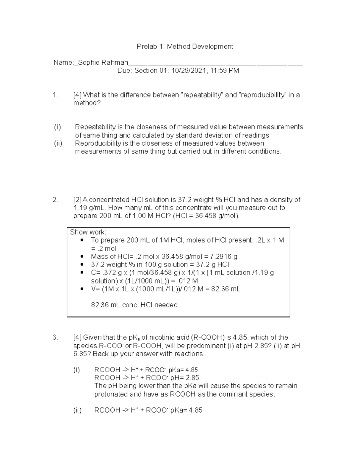 Rahman Exp1 Prelab Method Development Prelab 1 Method Development