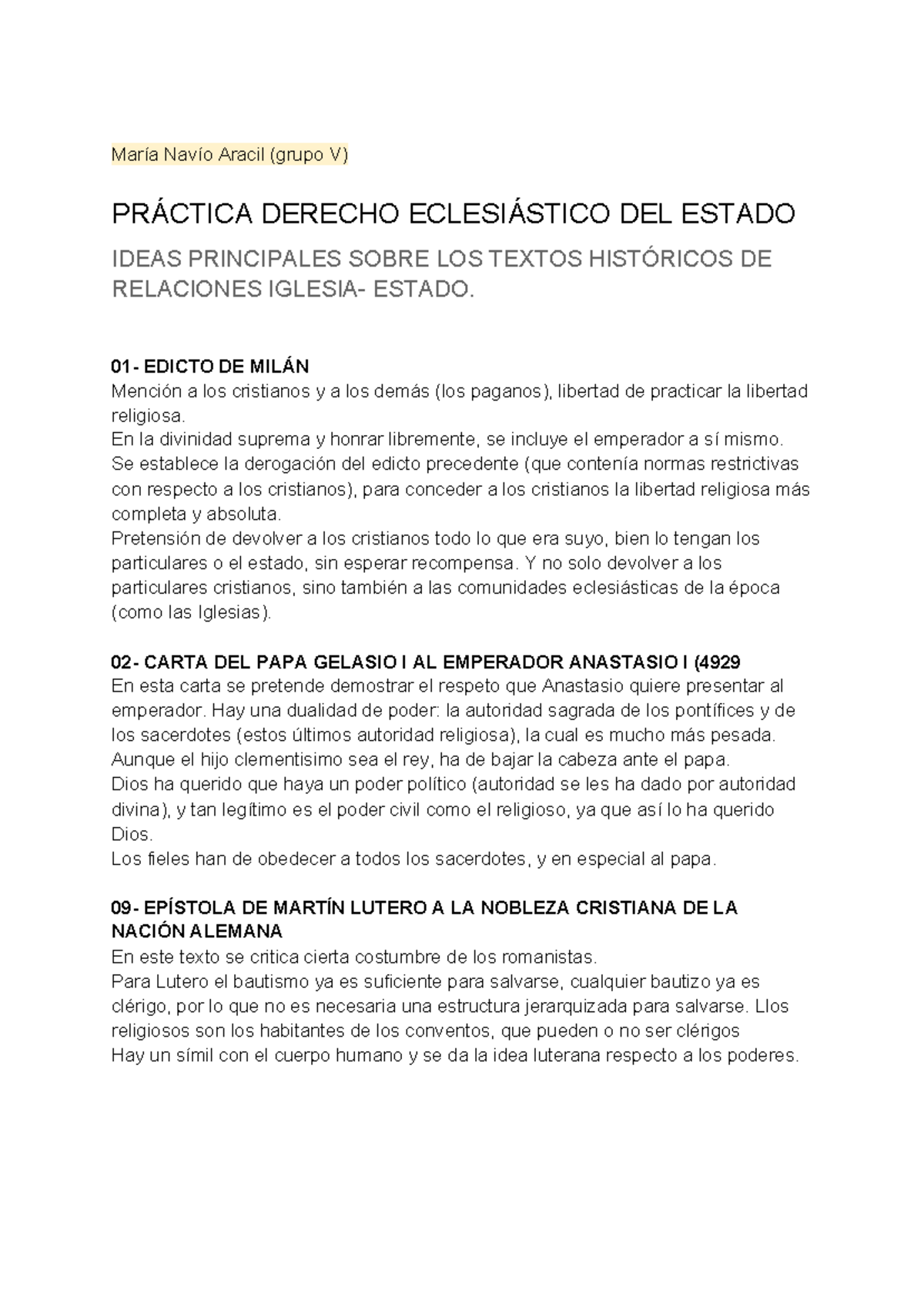 Eclesiastico practica - María Navío Aracil (grupo V) PRÁCTICA DERECHO ...