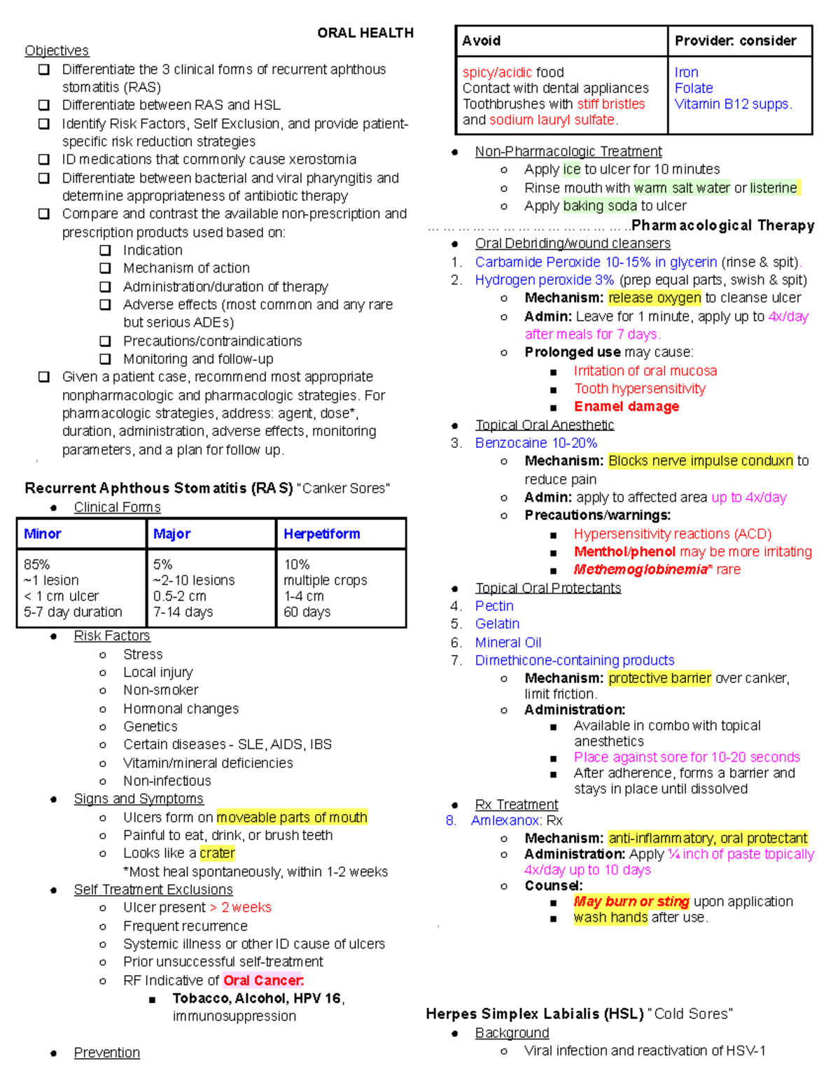 Oral Health - Lecture notes 9 - ORAL HEALTH Objectives Differentiate ...