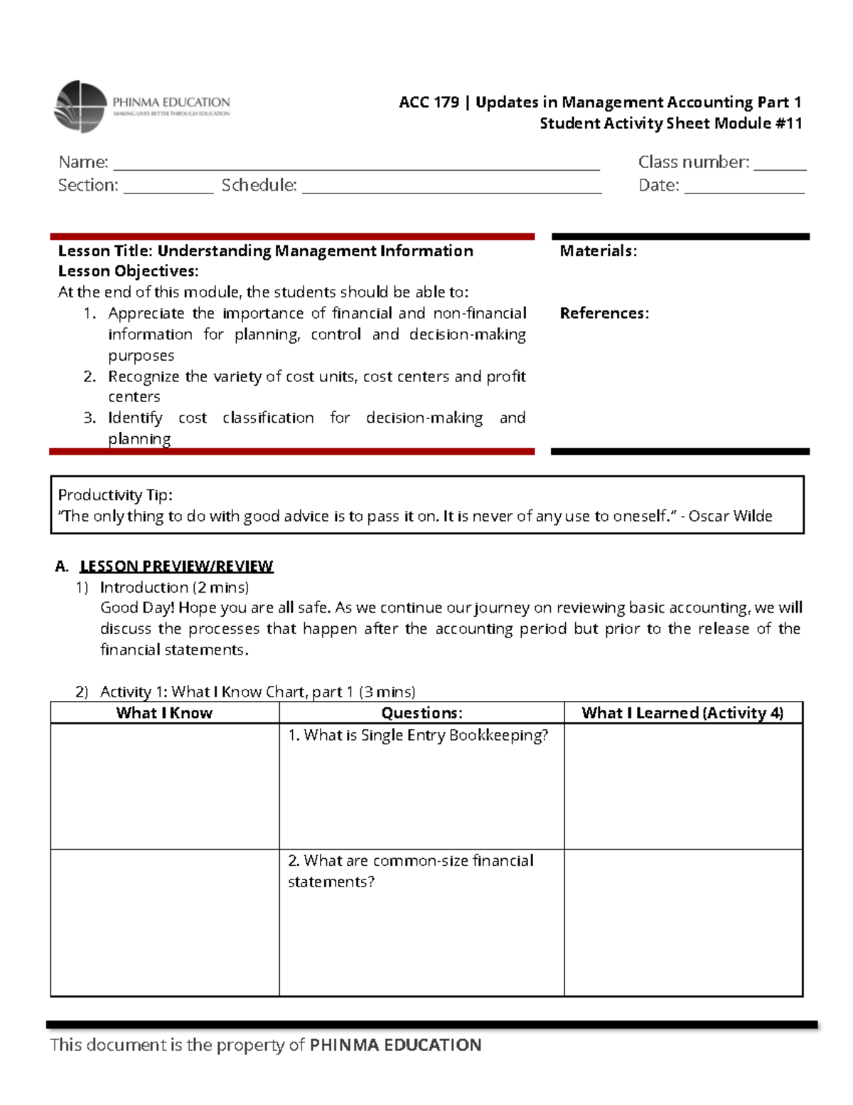 Copy of ACC-179 SAS Day-11 - Student Activity Sheet Module # Name: - Studocu