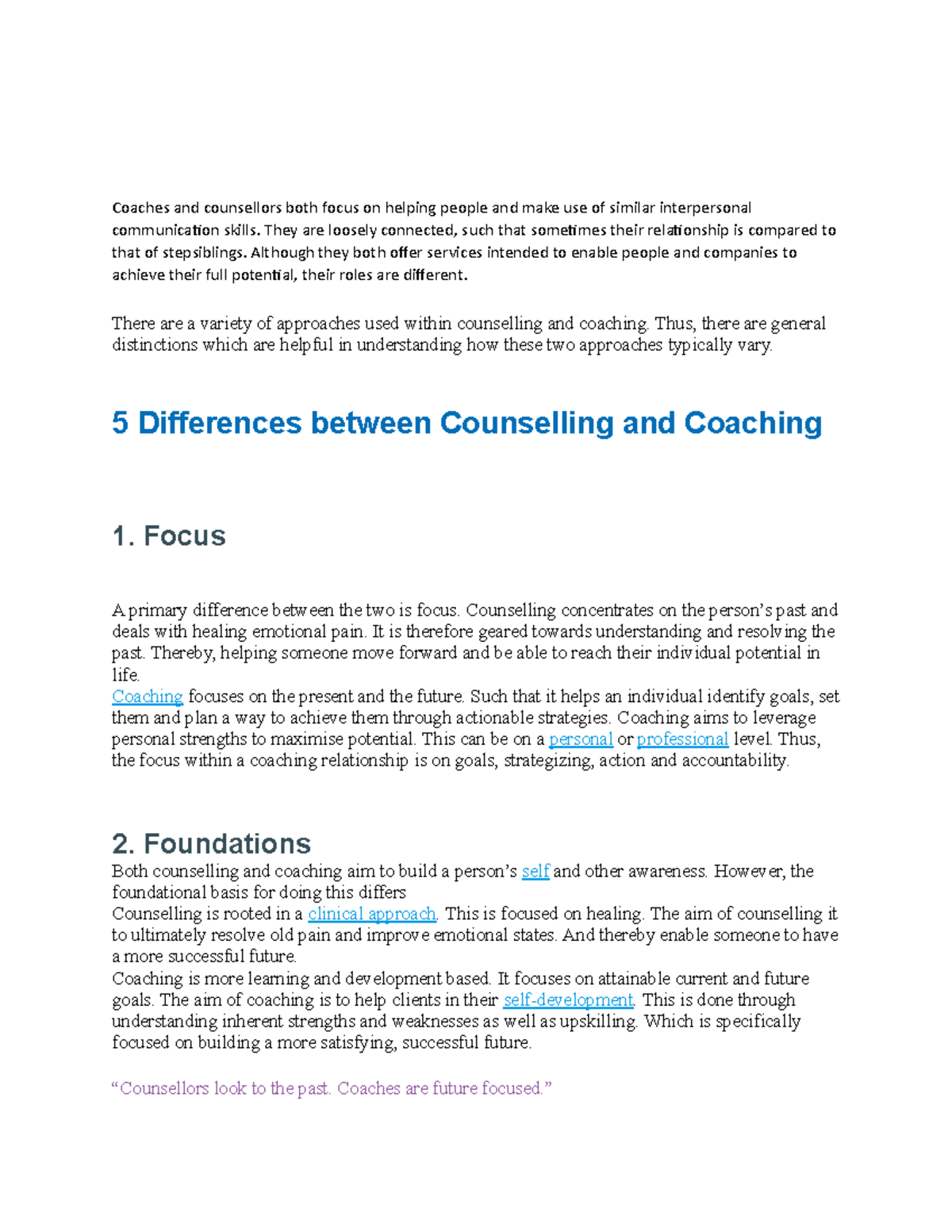 Employees coaching Assignment - Coaches and counsellors both focus on ...