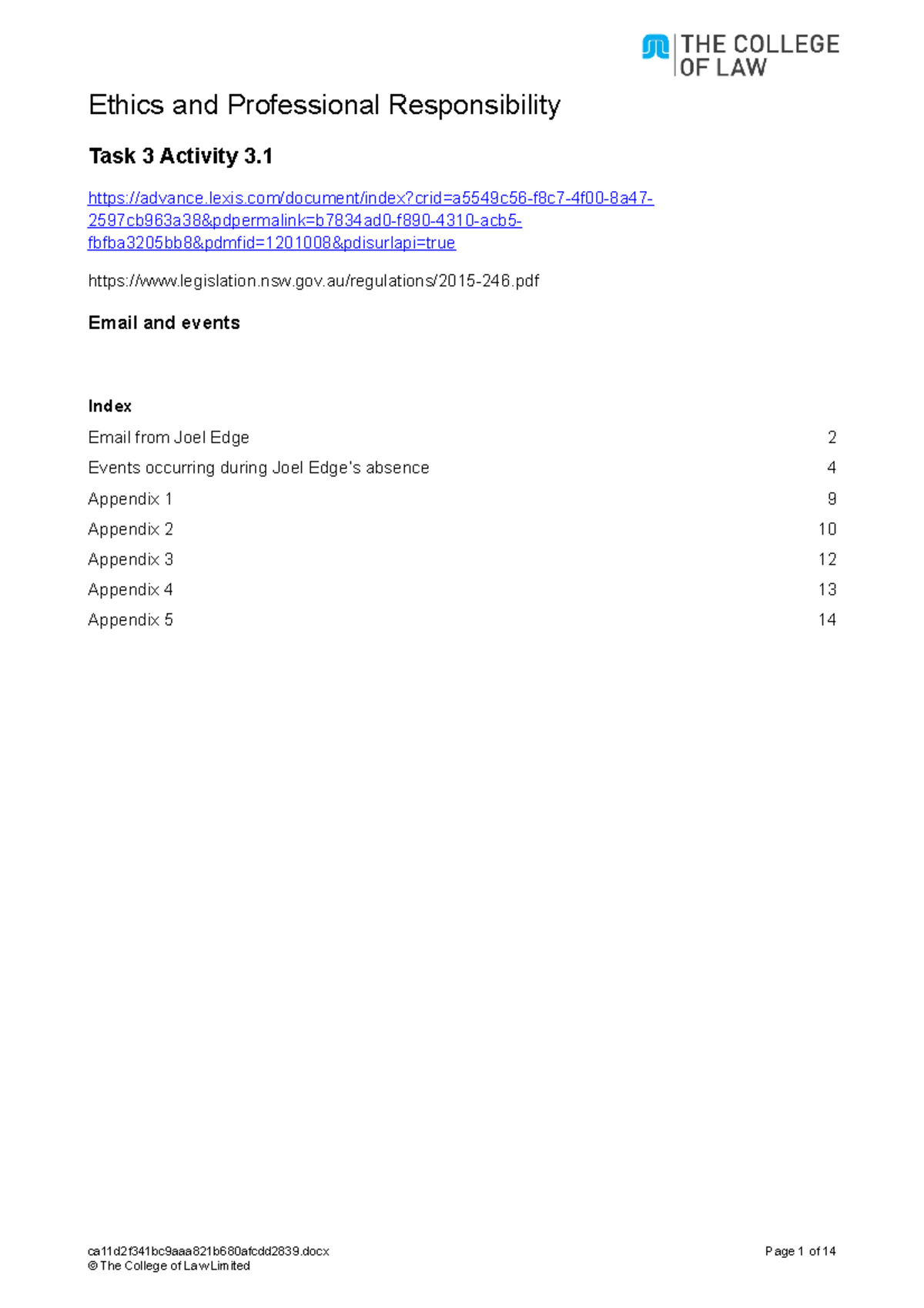 EPR T3 A1 email and events Vic 2017 09 15 - Ethics and Professional Responsibility Task 3 ...