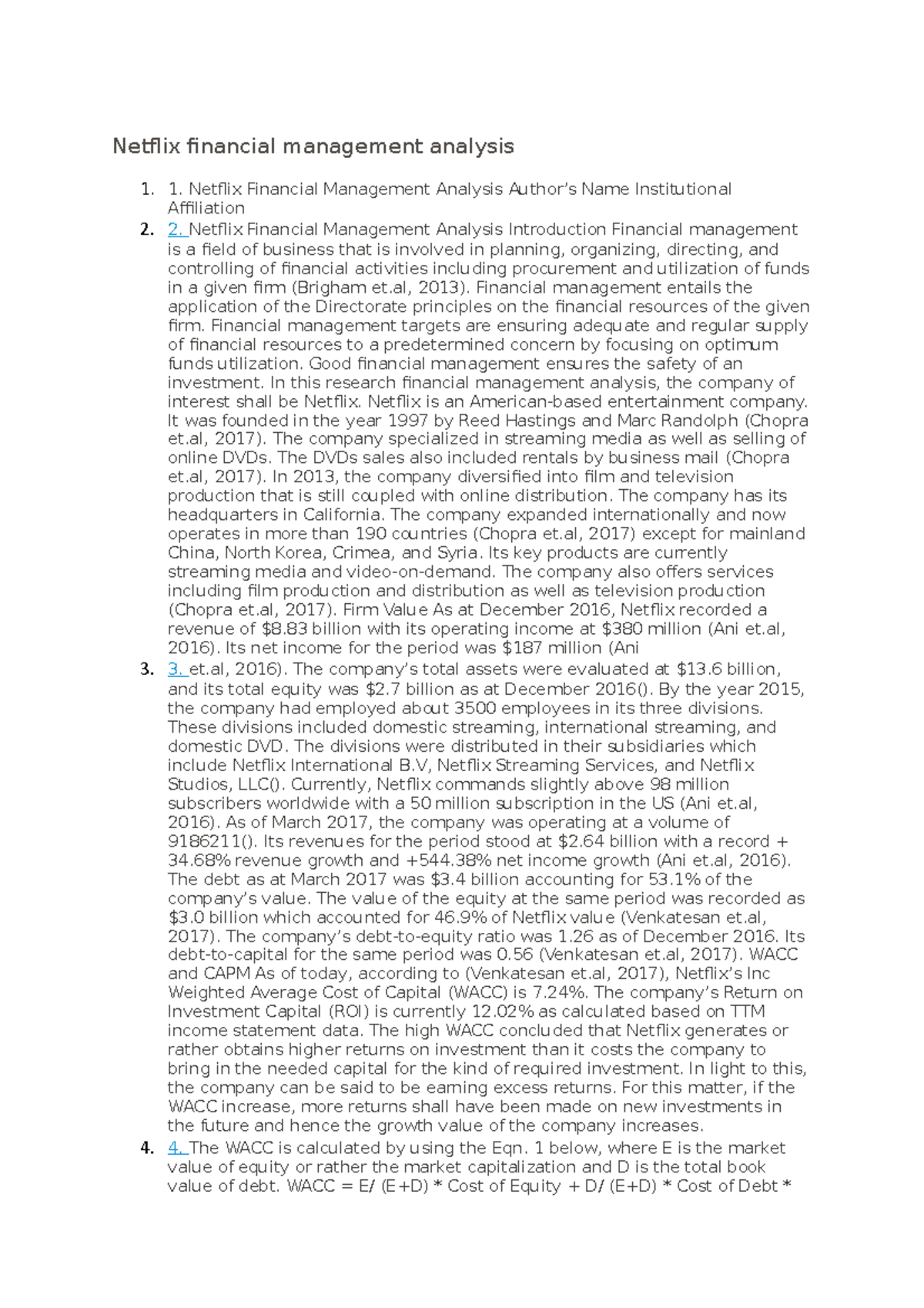 Netflix financial management analysis - Netflix financial management ...