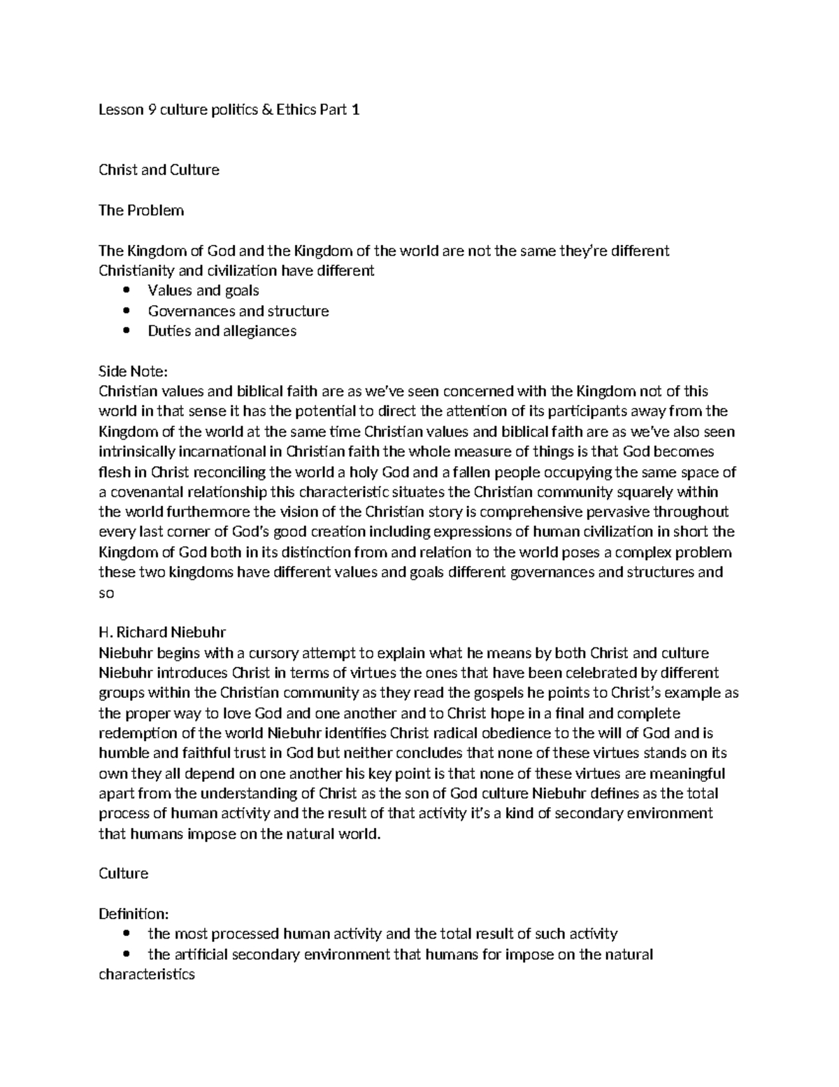 Week 5 Lesson - n.a - Lesson 9 culture politics & Ethics Part 1 Christ ...
