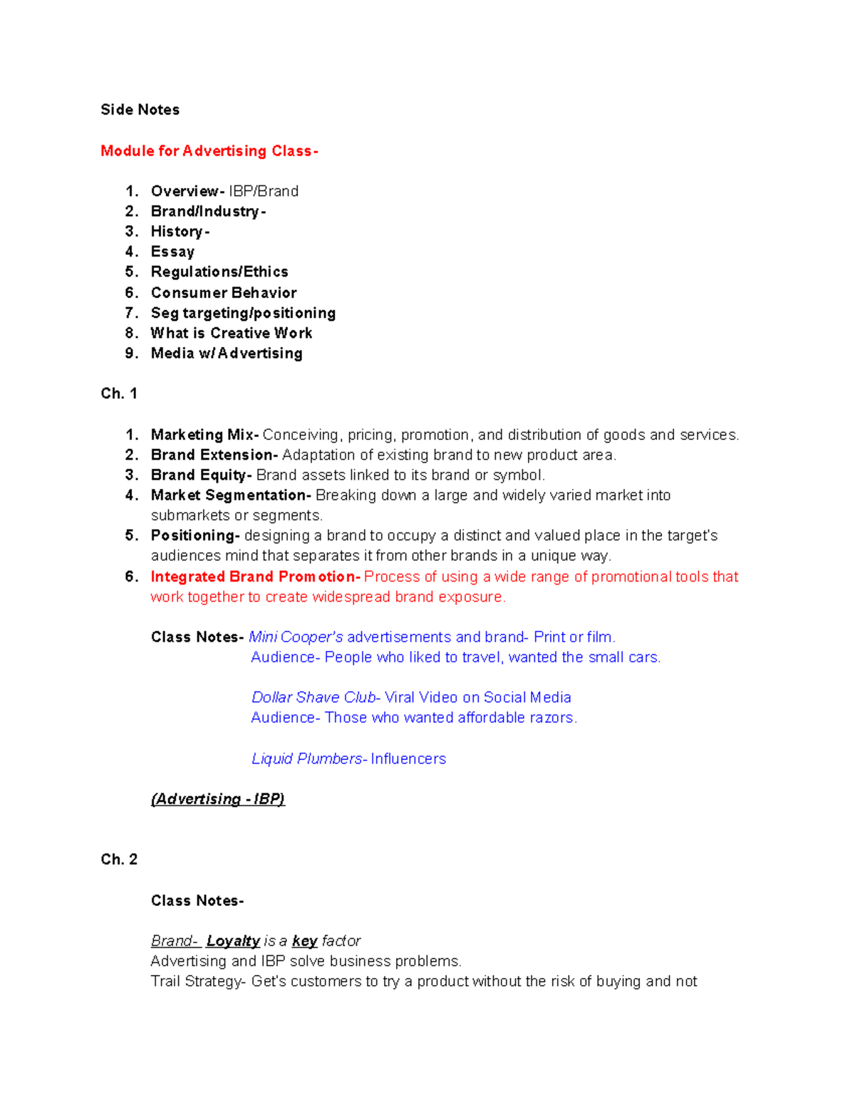 Advertising Ch. 1 and 2 Notes - Side Notes Module for Advertising Class ...