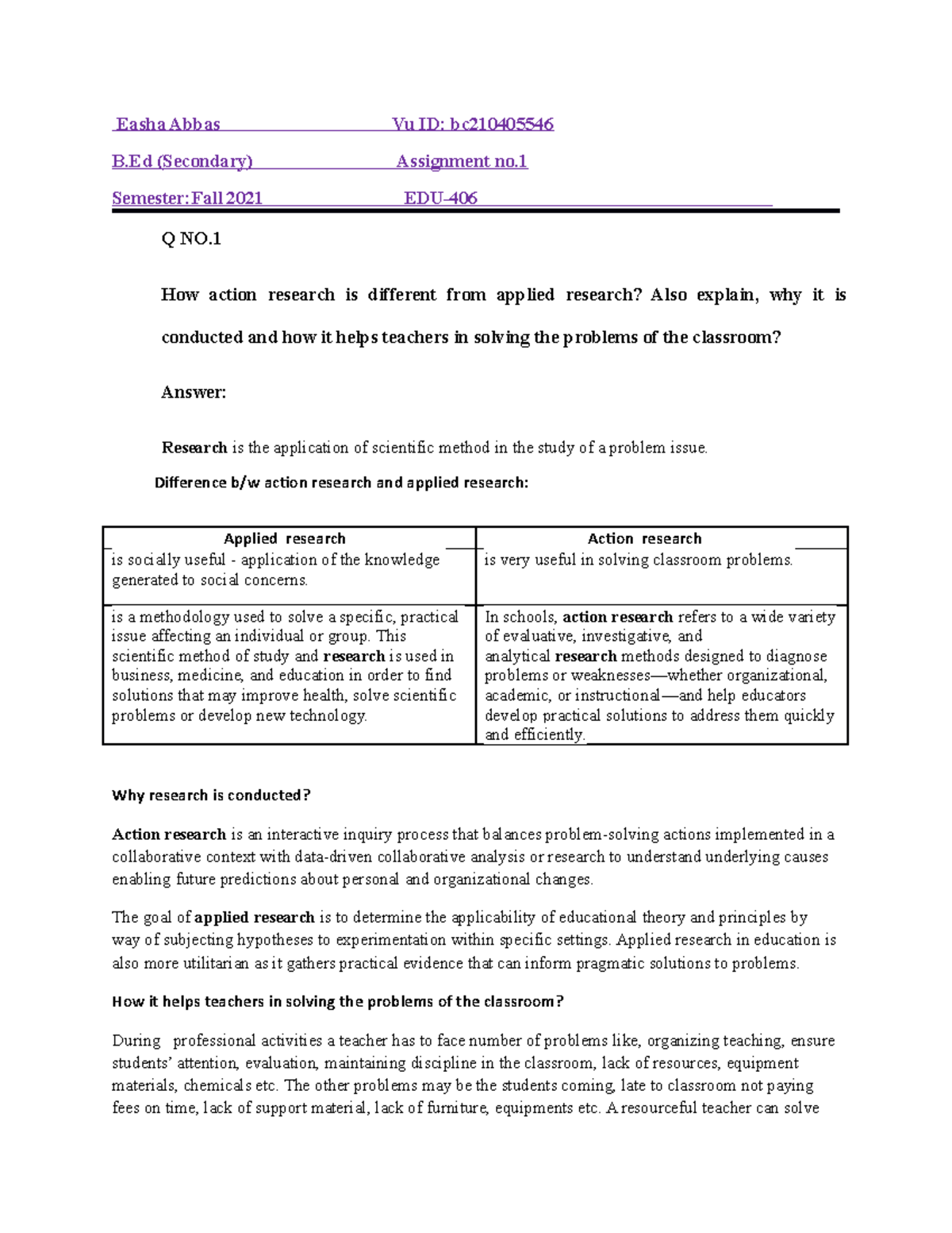 EDU-406 - These are the assignments of different courses that will help ...