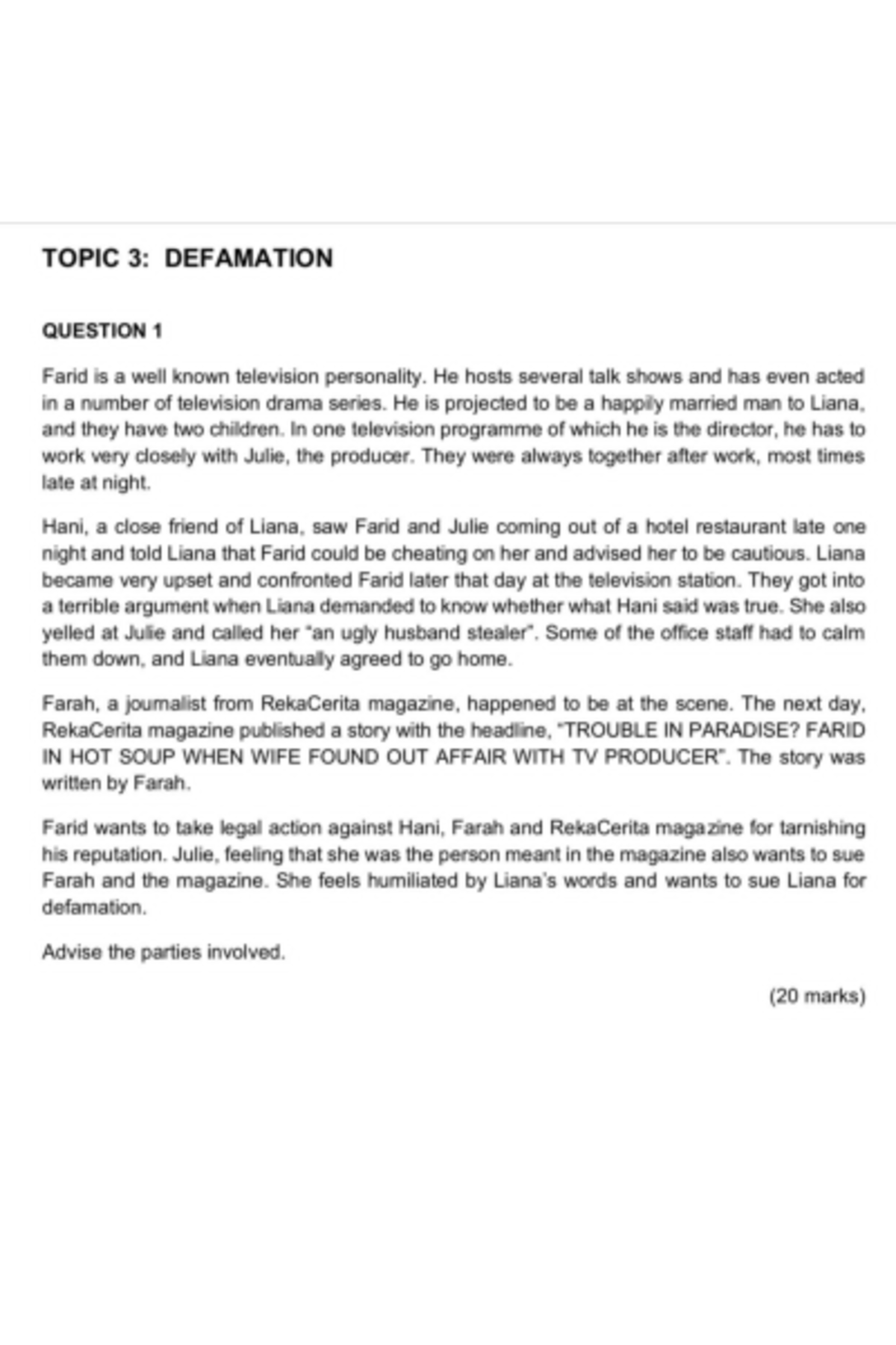 Photo - Question on defamation - Law of Torts II - Studocu