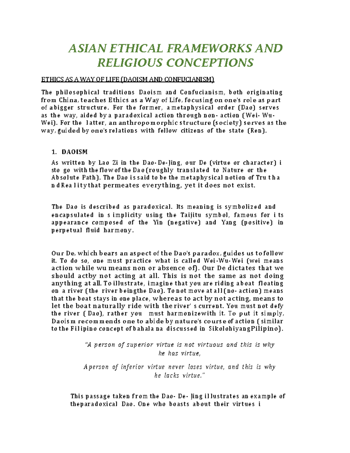 Asian Ethical Frameworks AND Religious Conceptions - ASIAN ETHICAL ...